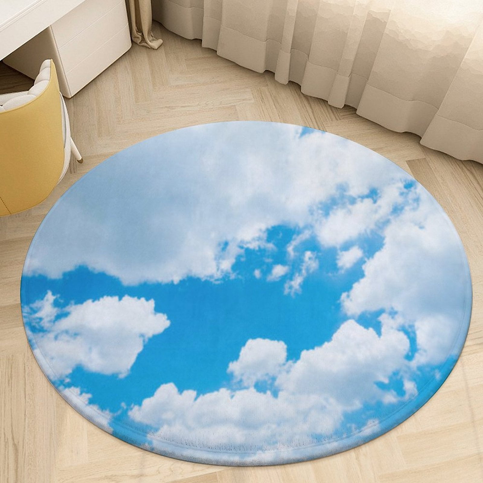 Blue Sky White Cloud Scenery Natural Round Area Rugs for Bedroom Living ...