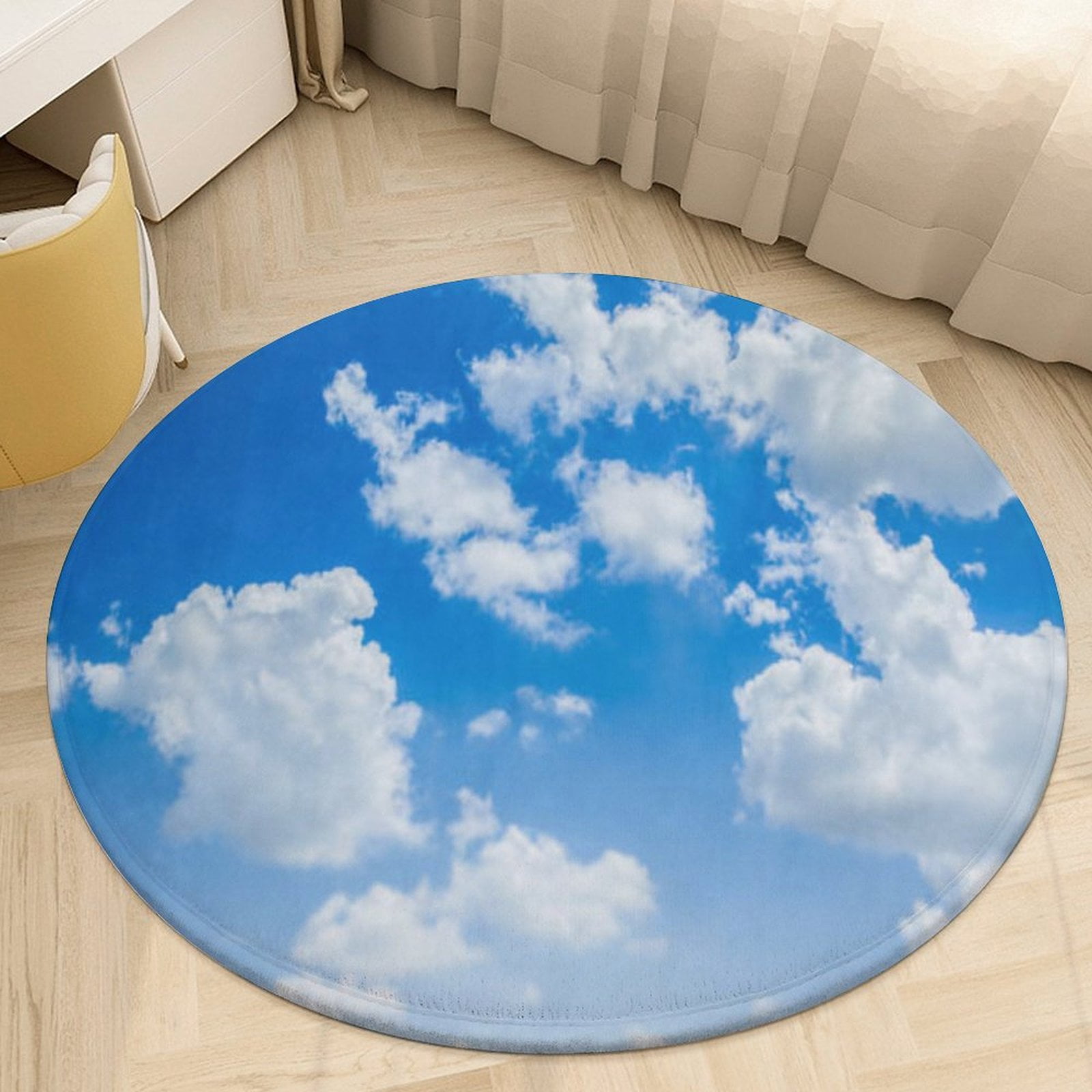 Blue Sky White Cloud Scenery Natural Round Area Rugs for Bedroom Living ...