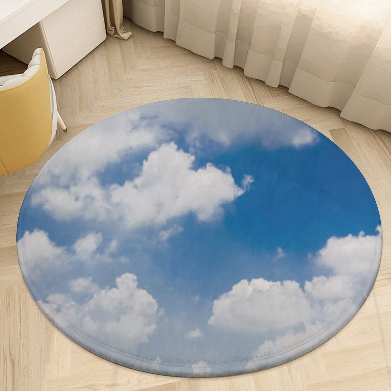 Blue Sky White Cloud Scenery Natural Round Area Rugs for Bedroom Living ...