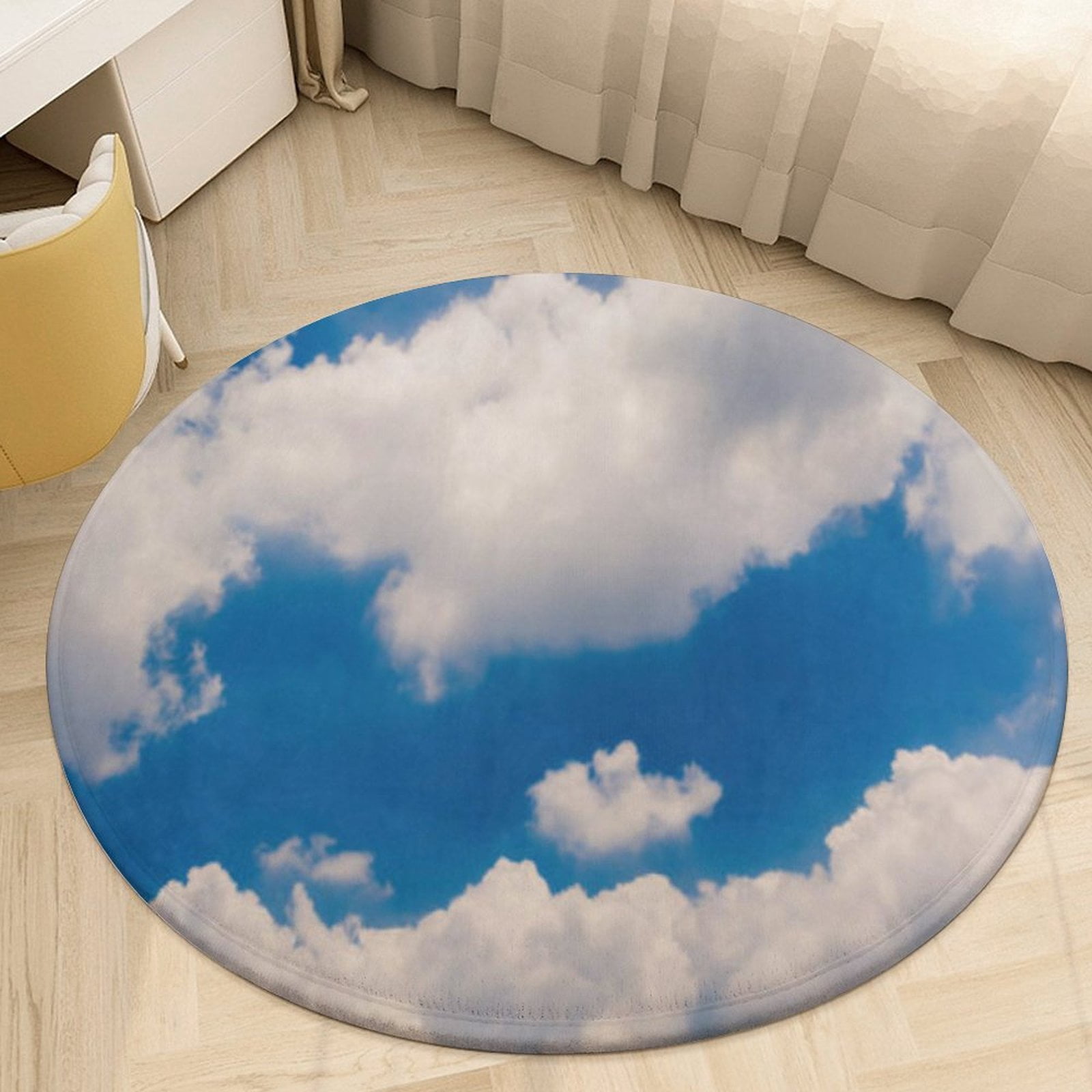 Blue Sky White Cloud Scenery Natural Round Area Rugs for Bedroom Living ...