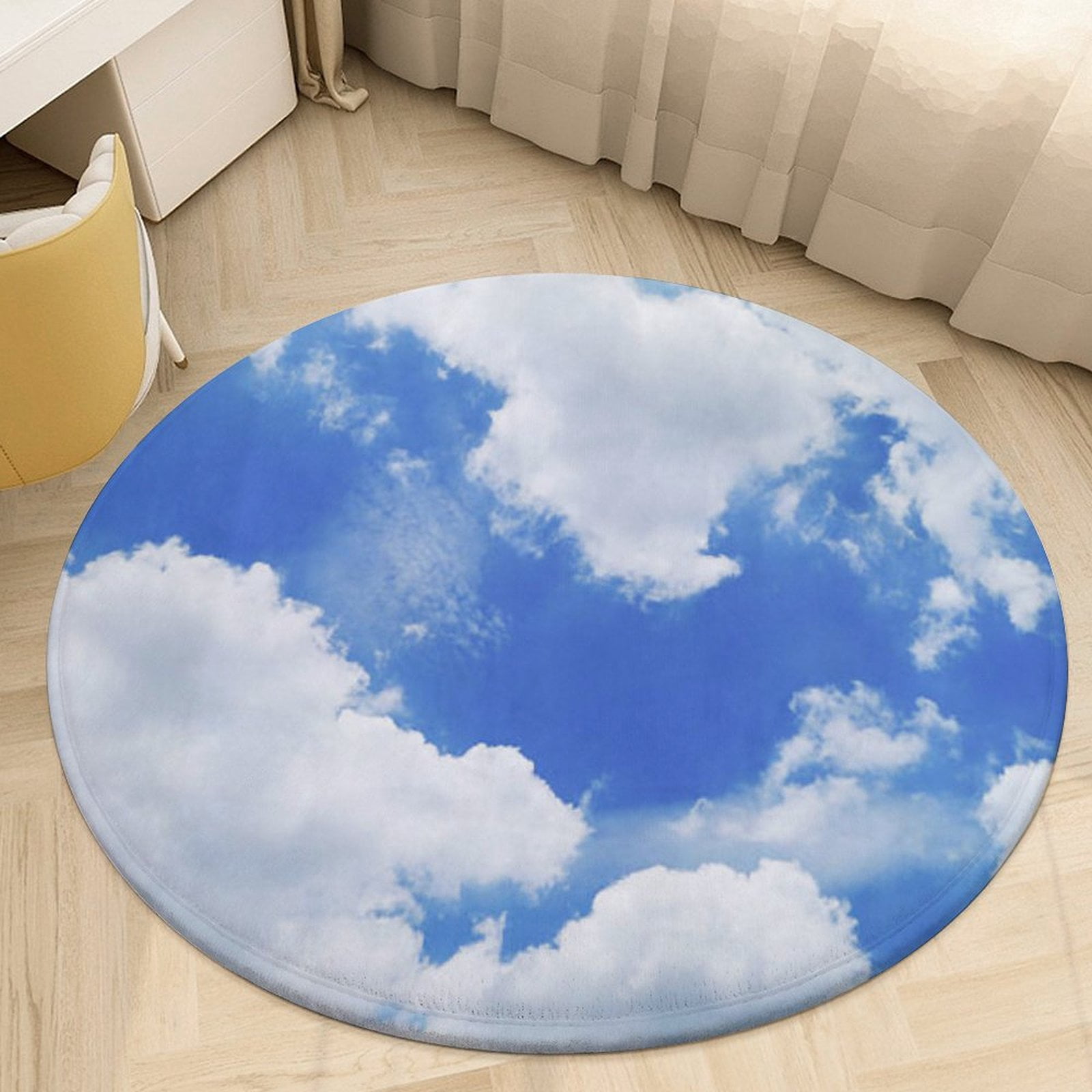 Blue Sky White Cloud Scenery Natural Round Area Rugs for Bedroom Living ...
