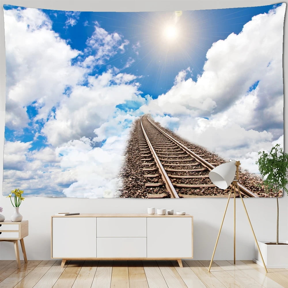 Blue Sky White Cloud Tapestry Wall Hanging Track to the Sky Scery ...