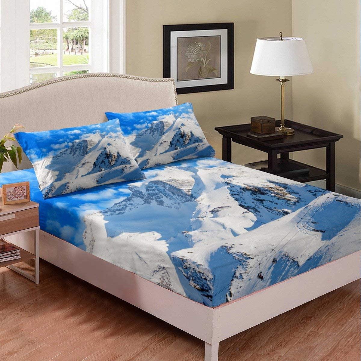 Blue Sky White Clouds Fitted Sheet Twin King Size for Kids Boys Teens ...