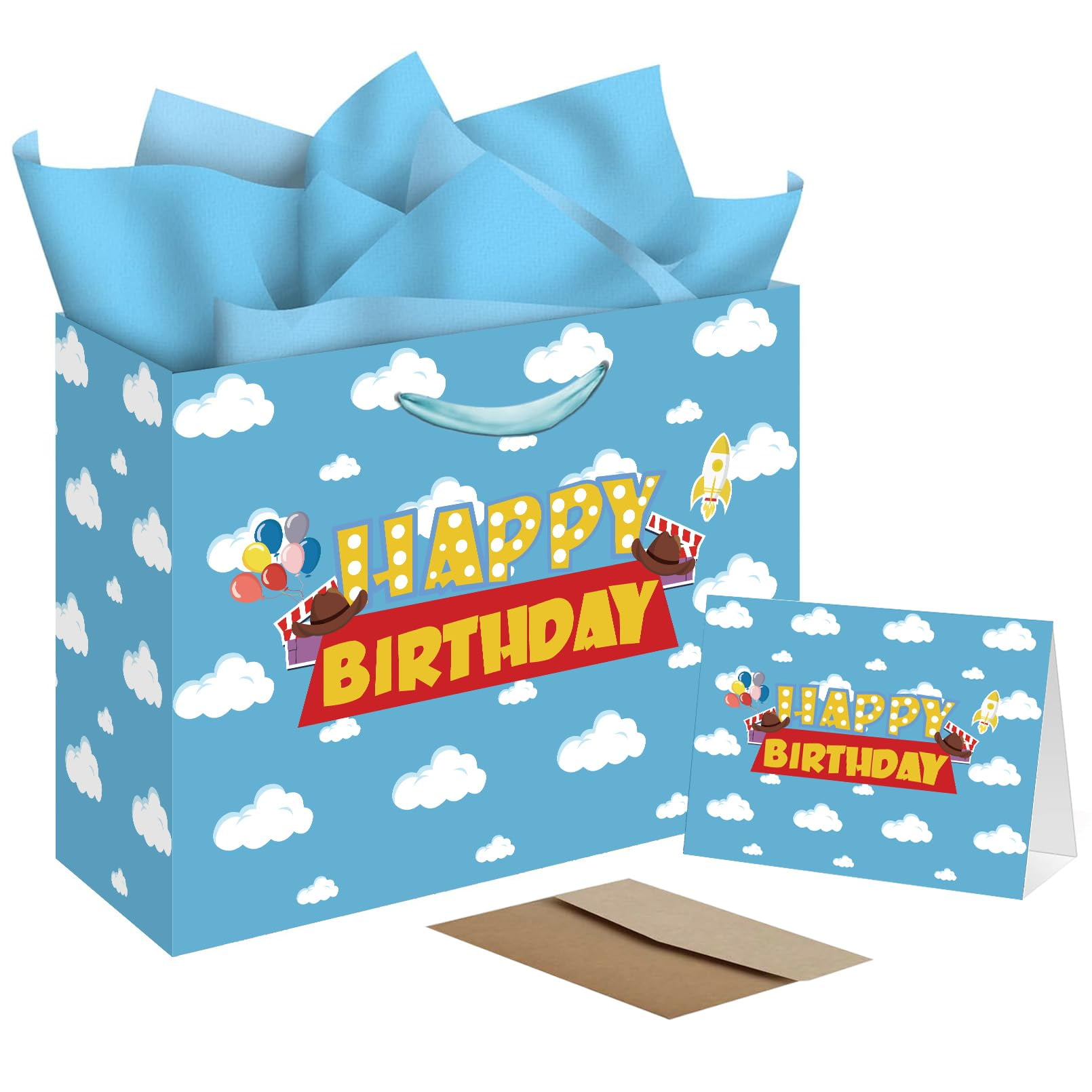 Blue Sky White Clouds Gift Bag - Extra Large Happy Birthday Bags with ...