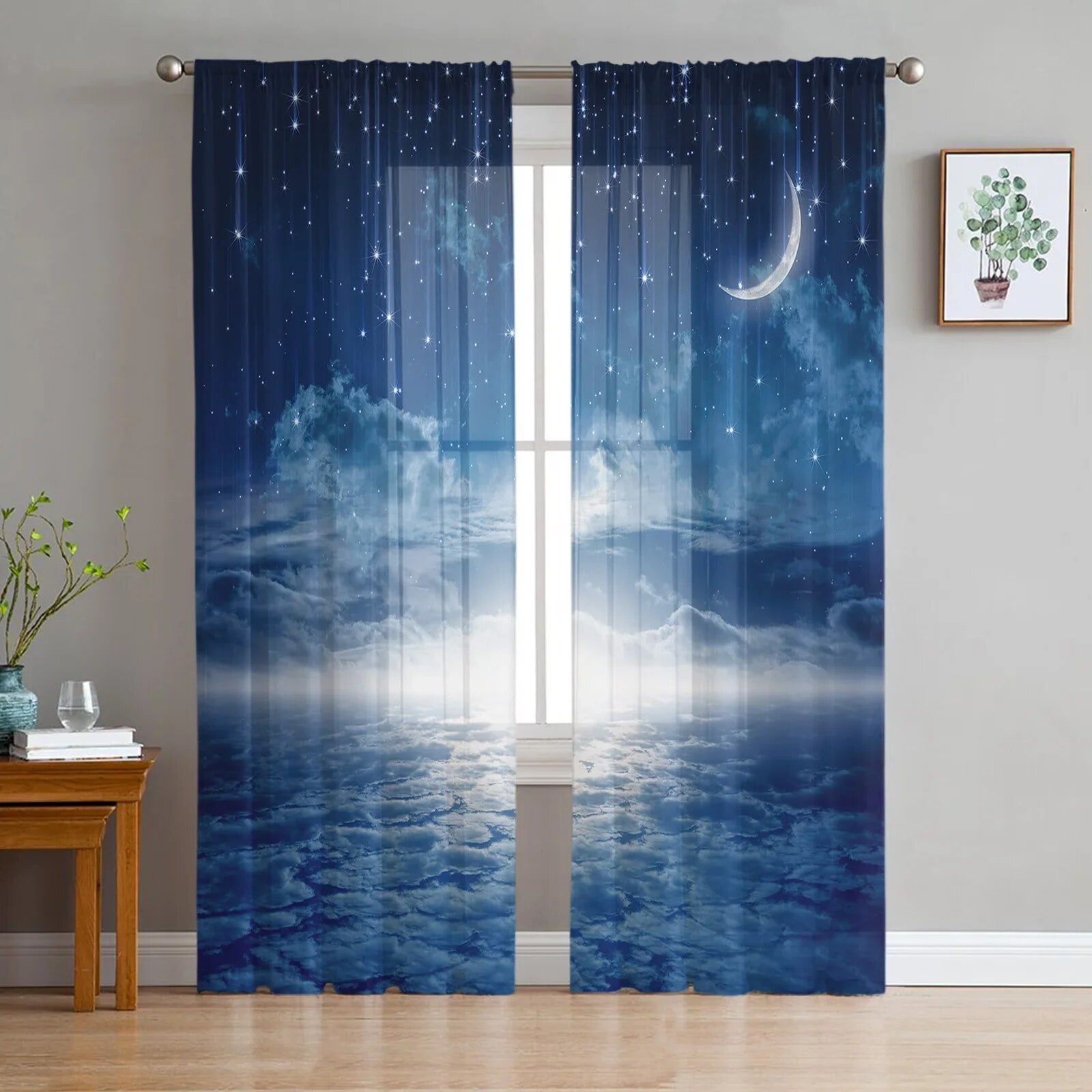 Blue Sky White Clouds Grassland Tulle Window Curtains Living Room ...