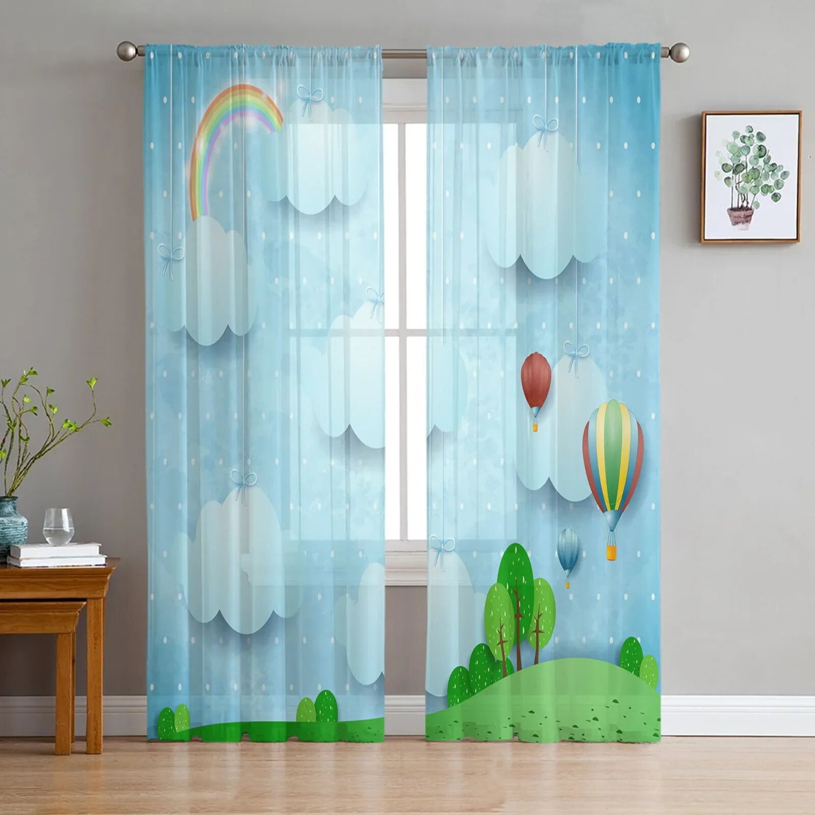 Blue Sky White Clouds Grassland Tulle Window Curtains Living Room ...