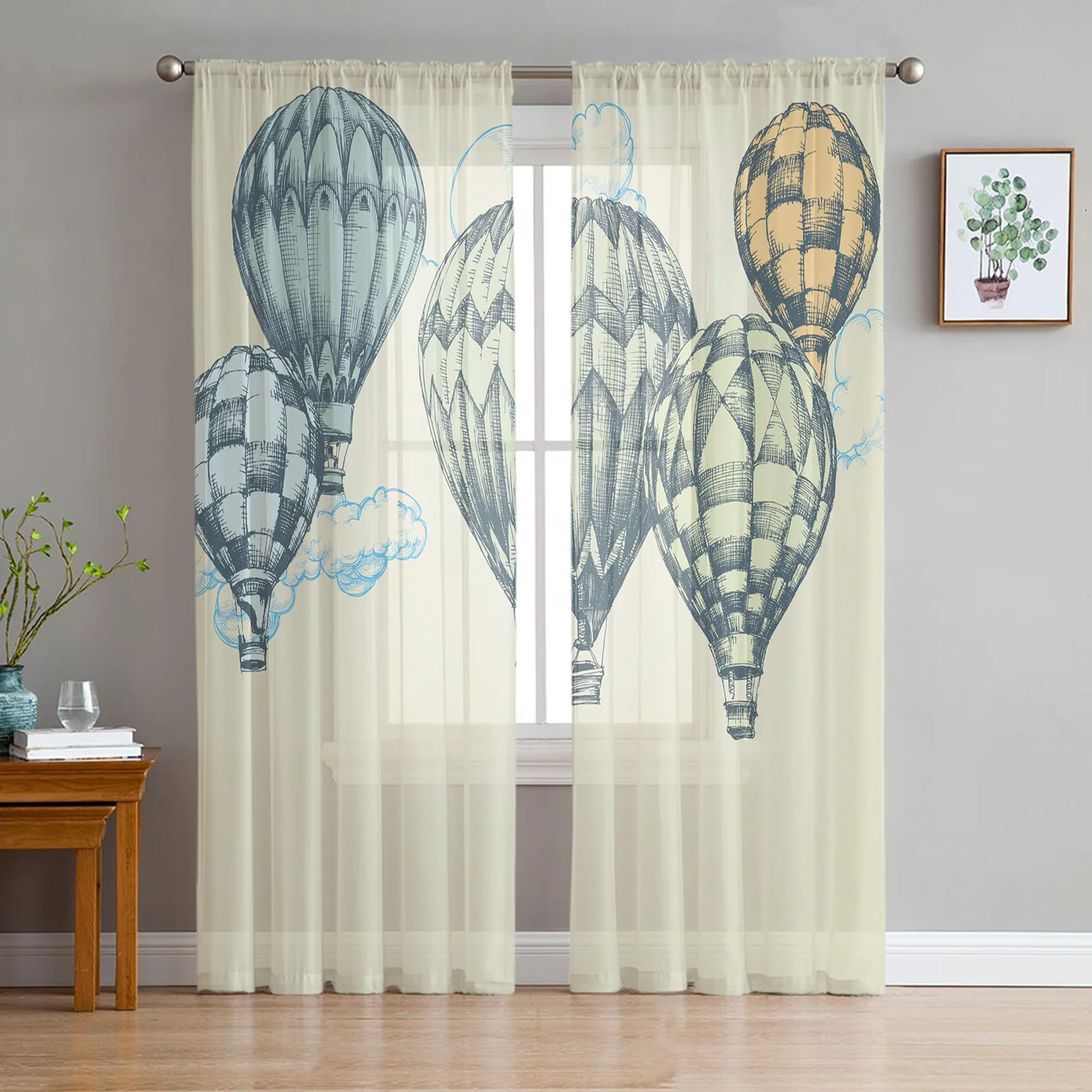 Blue Sky White Clouds Grassland Tulle Window Curtains Living Room ...