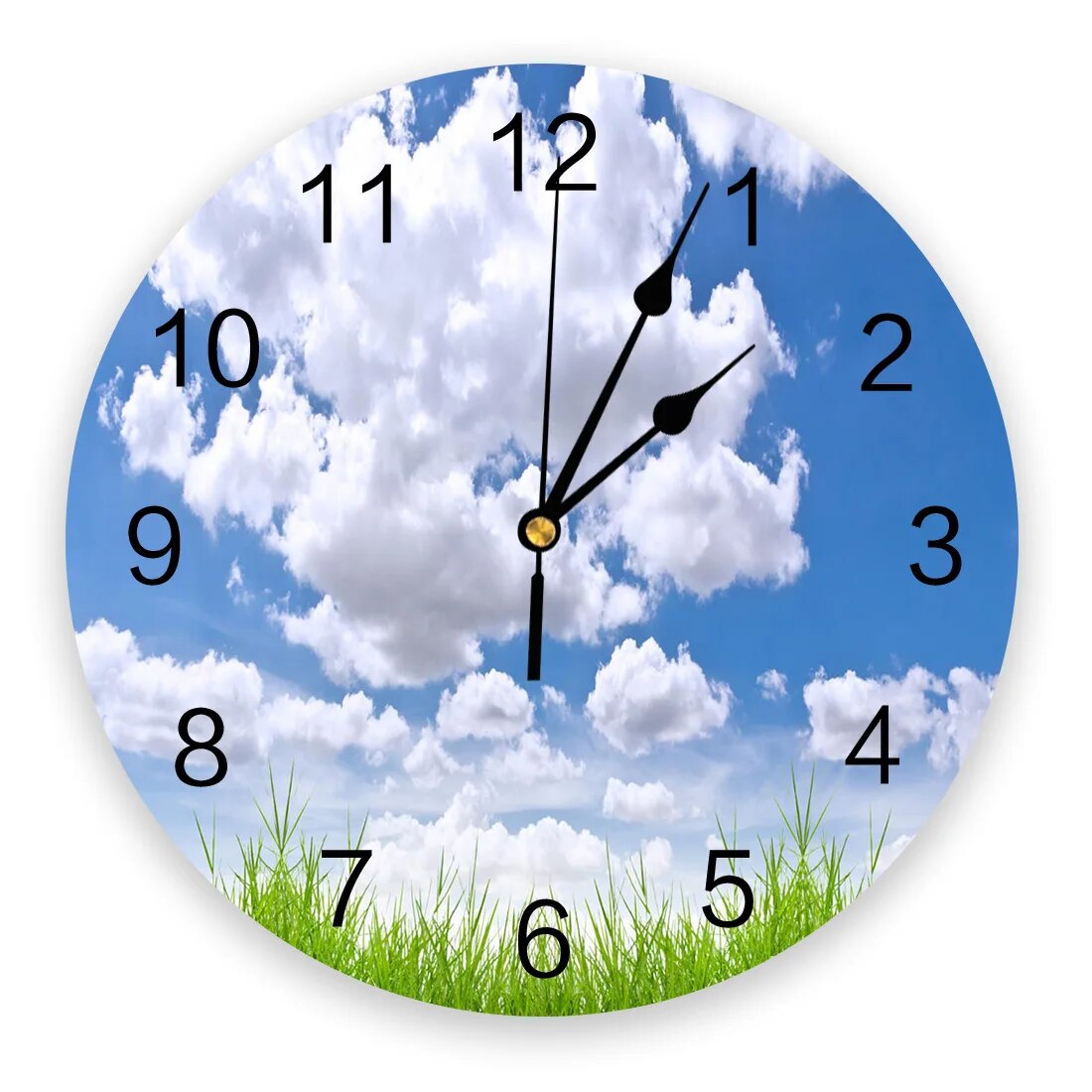Blue Sky White Clouds Grassland Wall Clocks Silent Home Cafe Office Wall Decor Clocks for ...