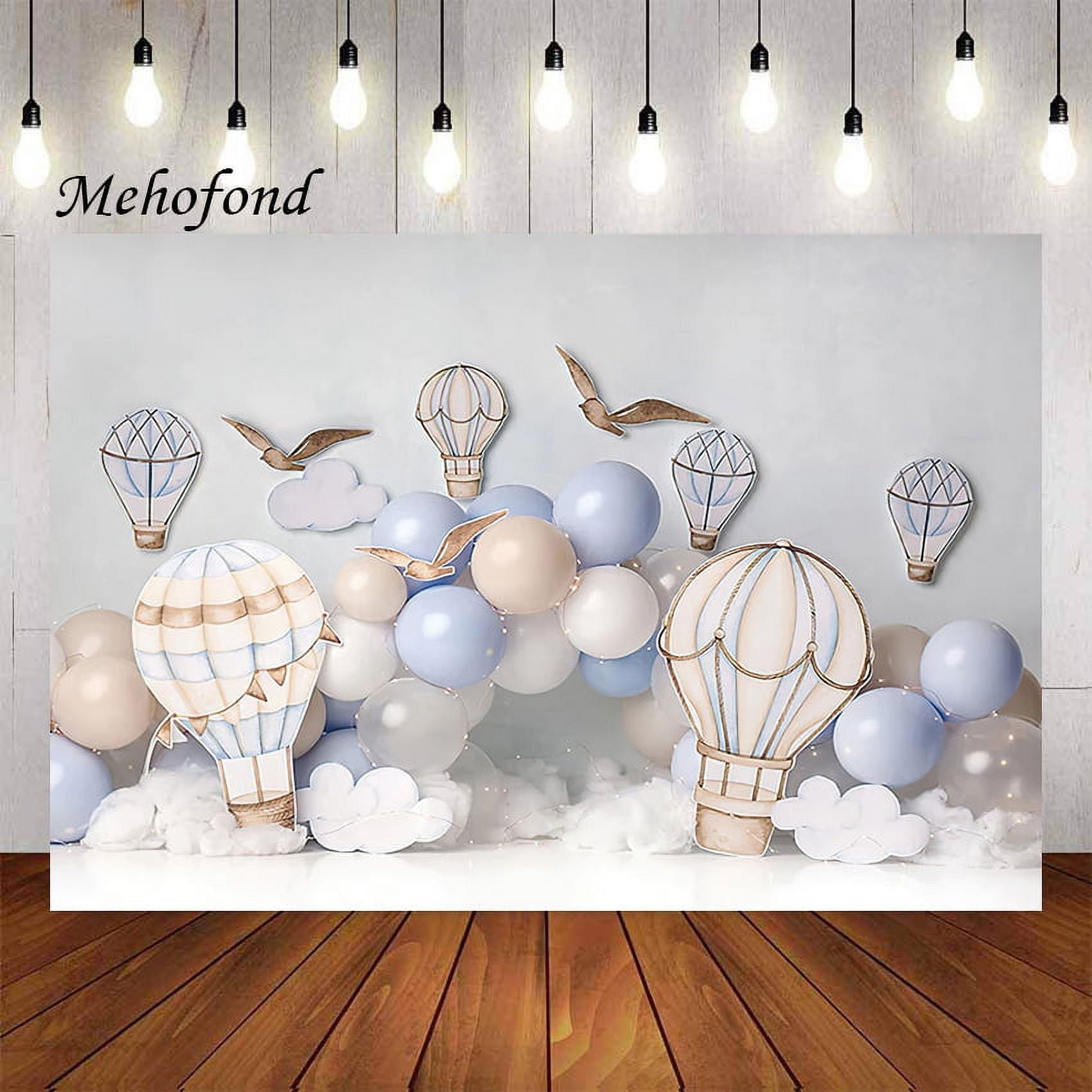 Blue Sky White Clouds Hot Air Balloon Kids Birthday Party Cake Smash r ...