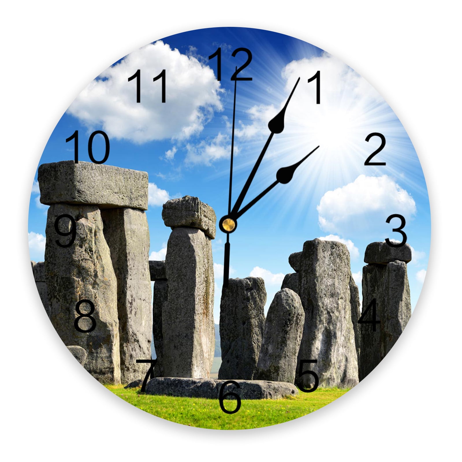 Blue Sky White Clouds Lawn Stones PVC Wall Clock Modern Design Living ...