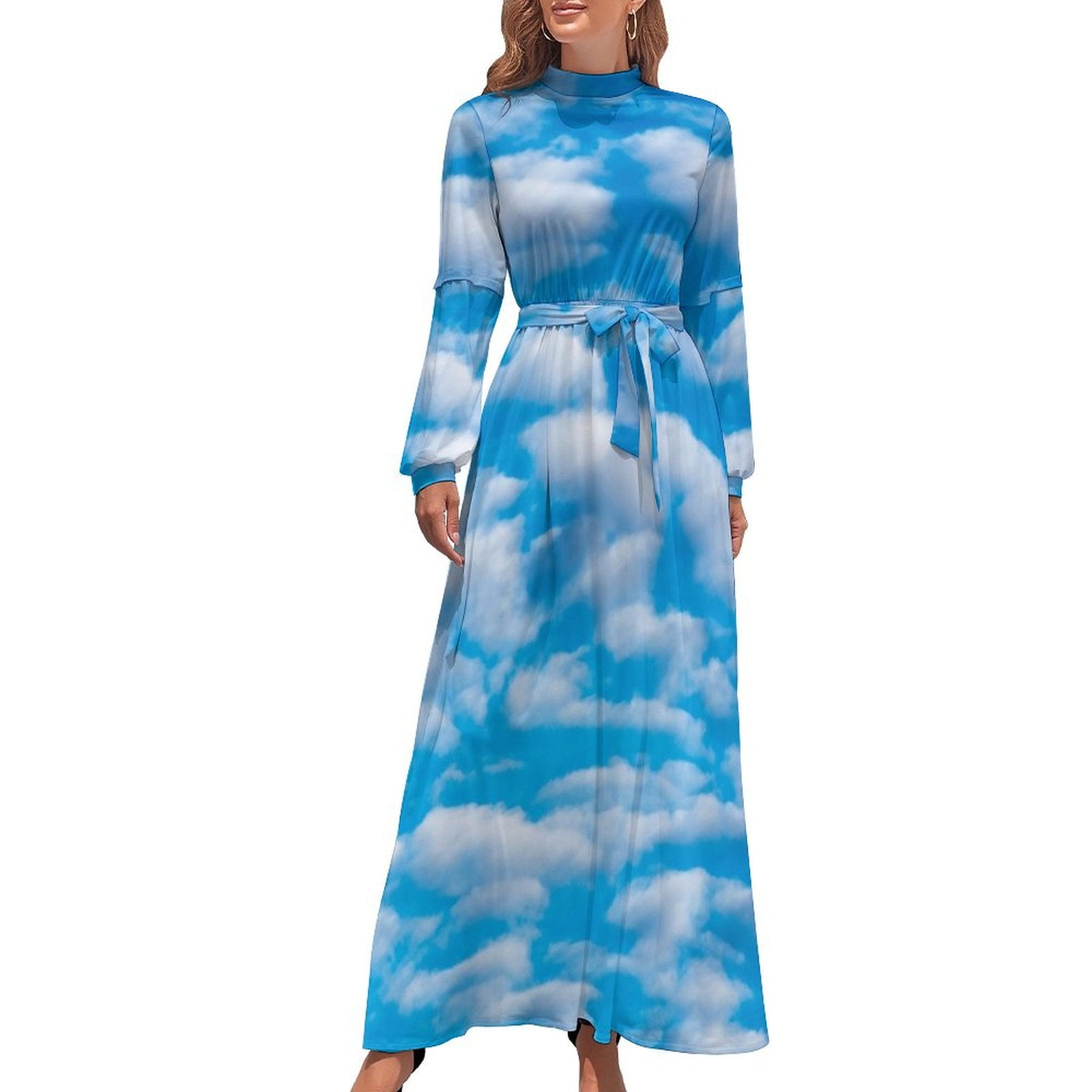 Blue Sky White Clouds Long Dress dresses for womens 2024 dresses with ...
