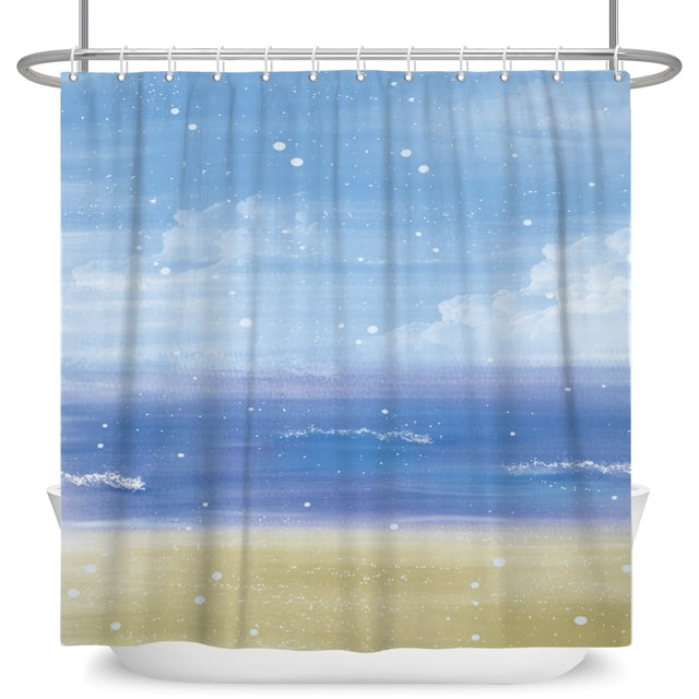 Blue Sky White Clouds Shower Curtains Ocean Beach Nature Landscape ...