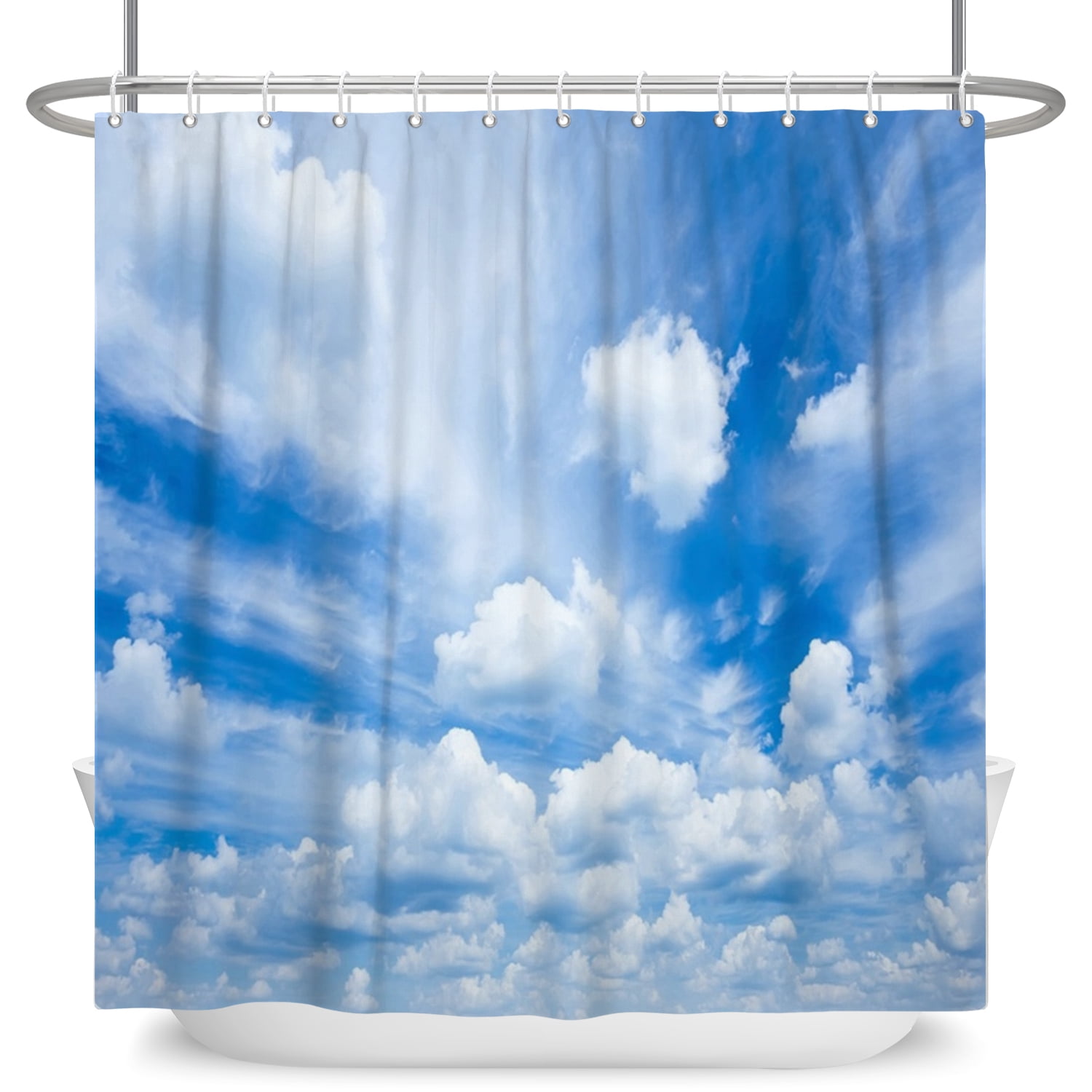 Blue Sky White Clouds Shower Curtains Ocean Beach Nature Landscape ...