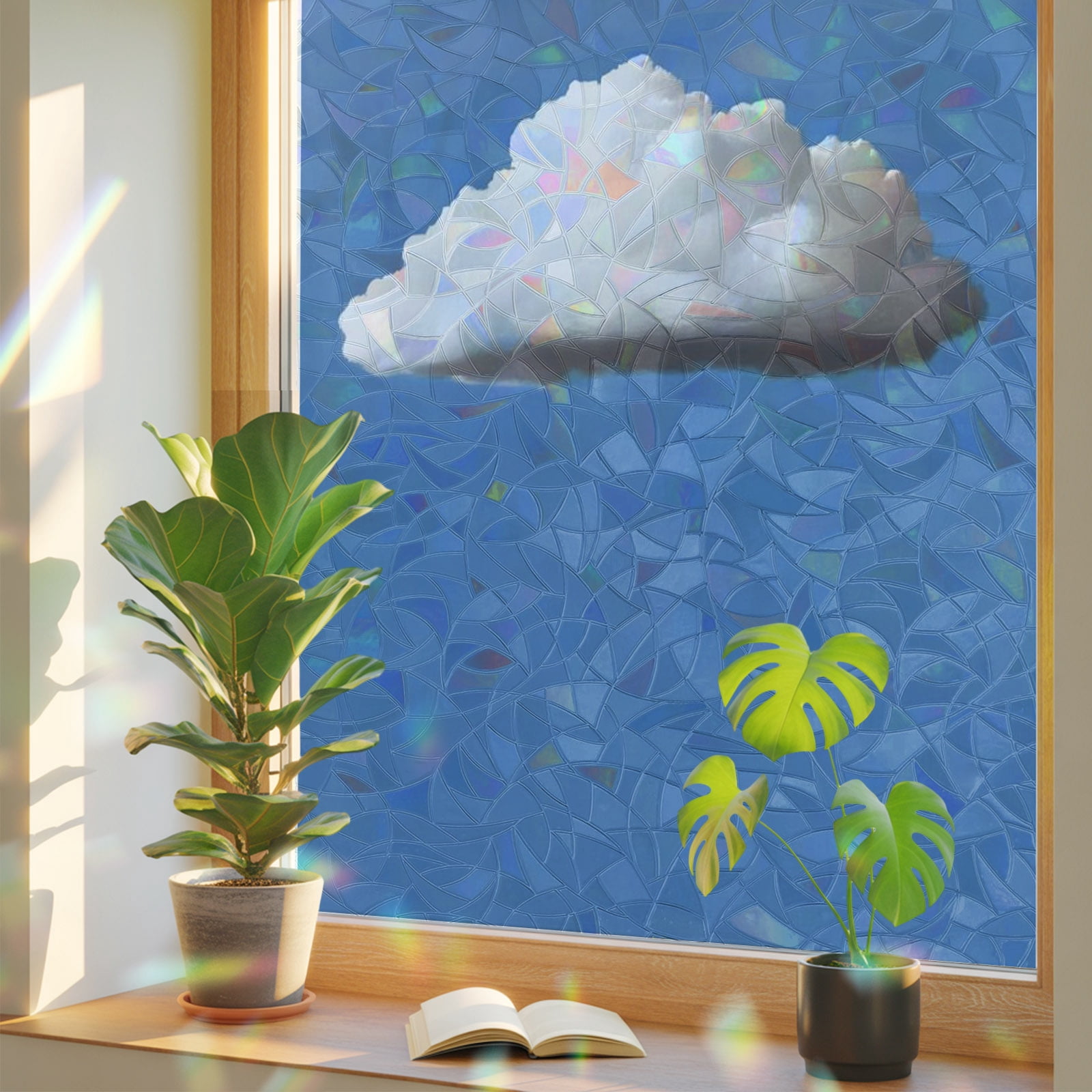 Blue Sky Window Privacy Film Rainbow Static Cling Stain Glass Window ...