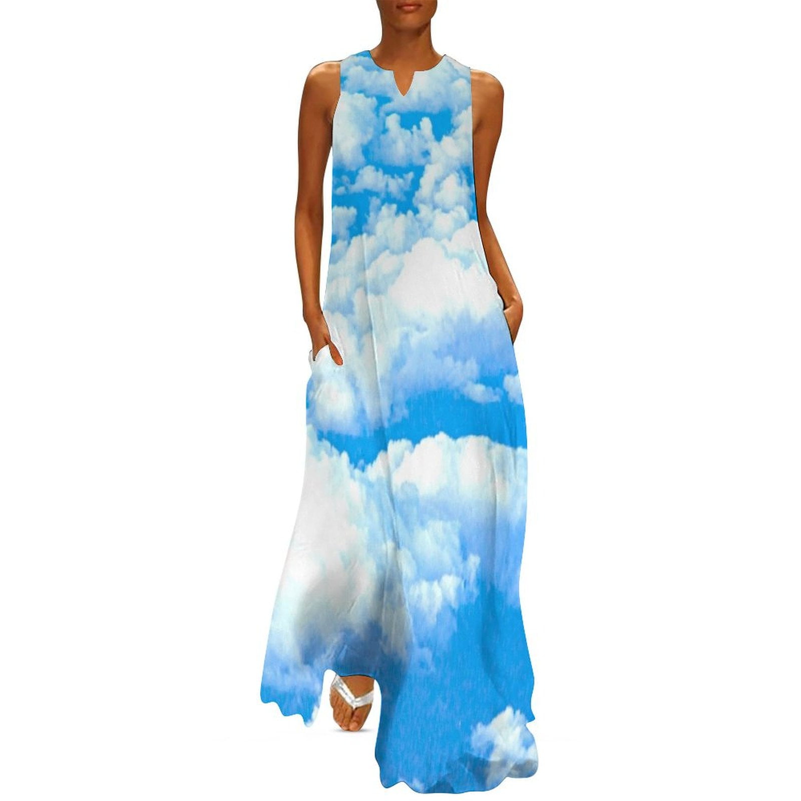 Blue Sky and Clouds Long Dress dresses for special evts long sleeve ...