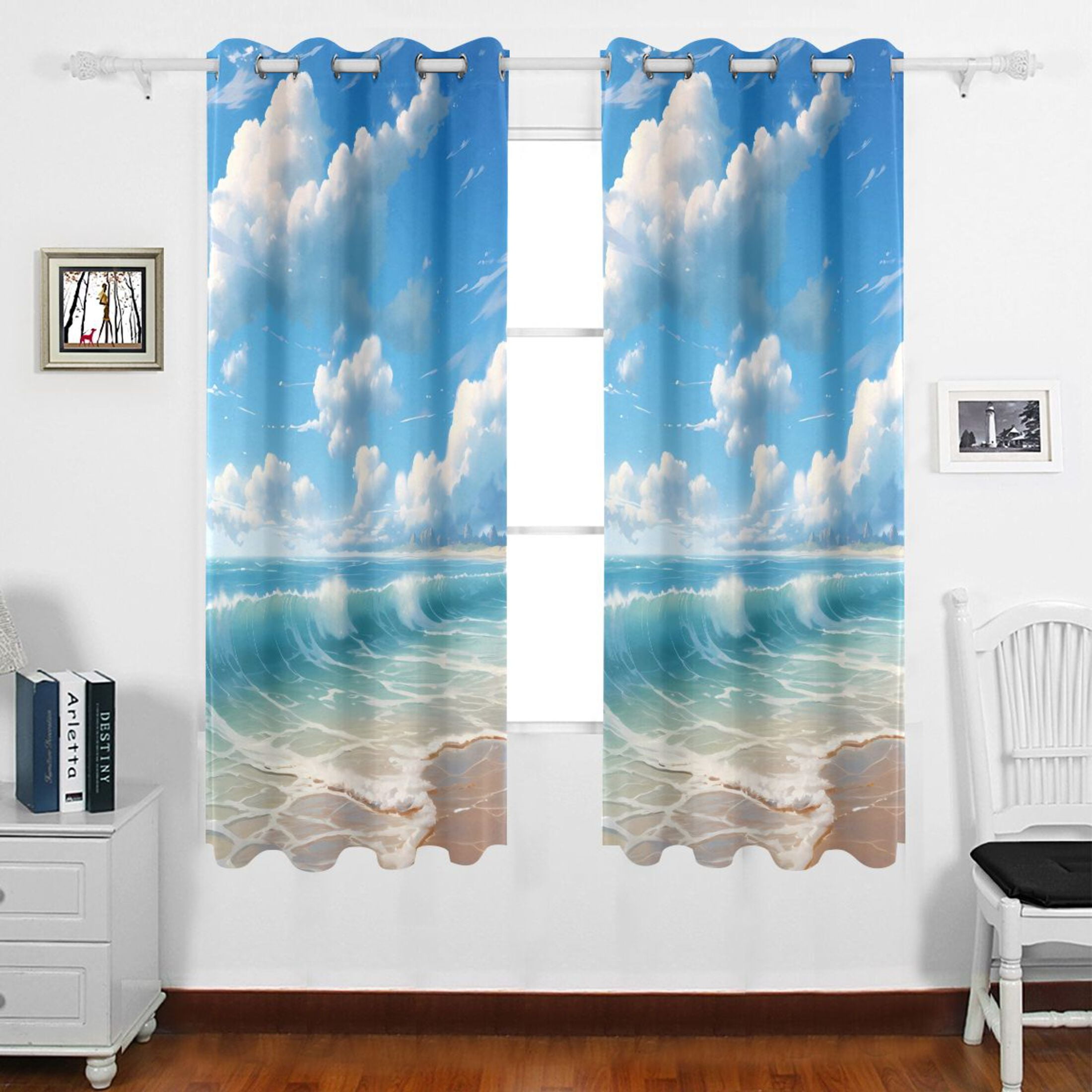 Blue Sky and Sea Grommet Blackout Curtains Thermal Insulated Window ...