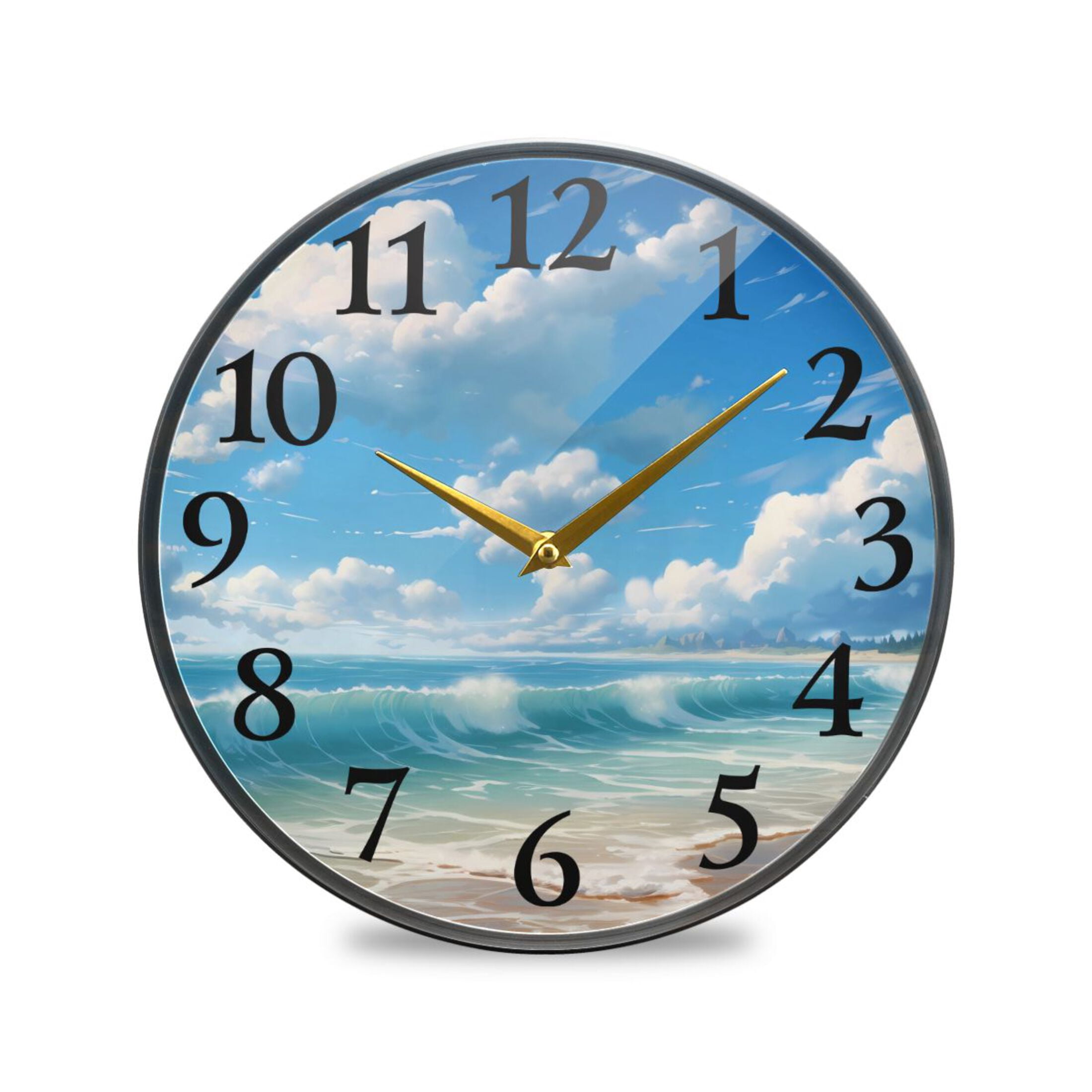 Blue Sky and Sea Wall Clocks Battery Operated 9.5 Inch Round Clock ...