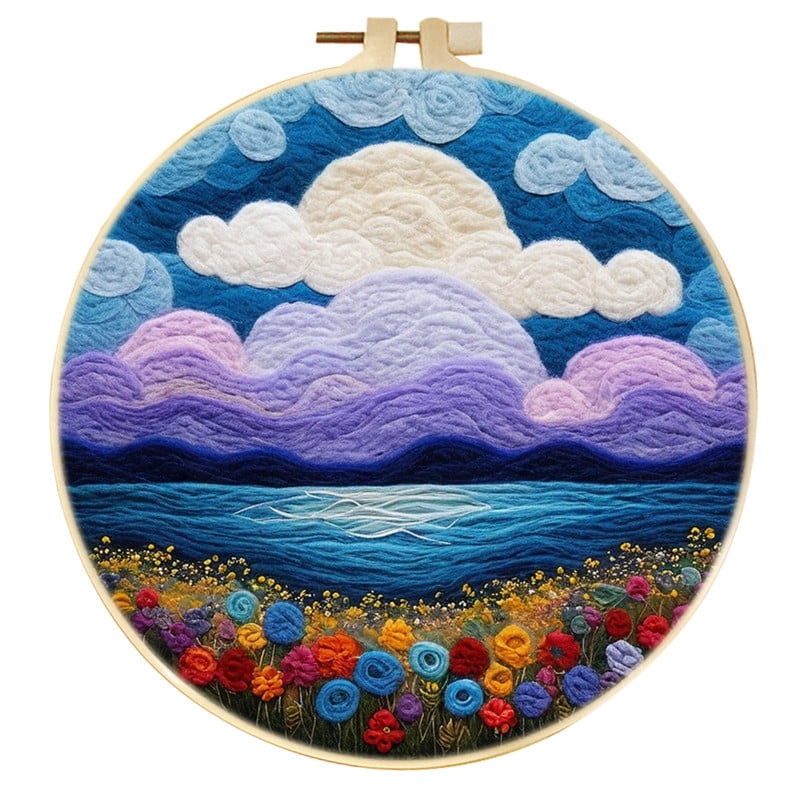 Blue Sky and Sea of flowers Needle Felting Set Beginner Felt Painting ...
