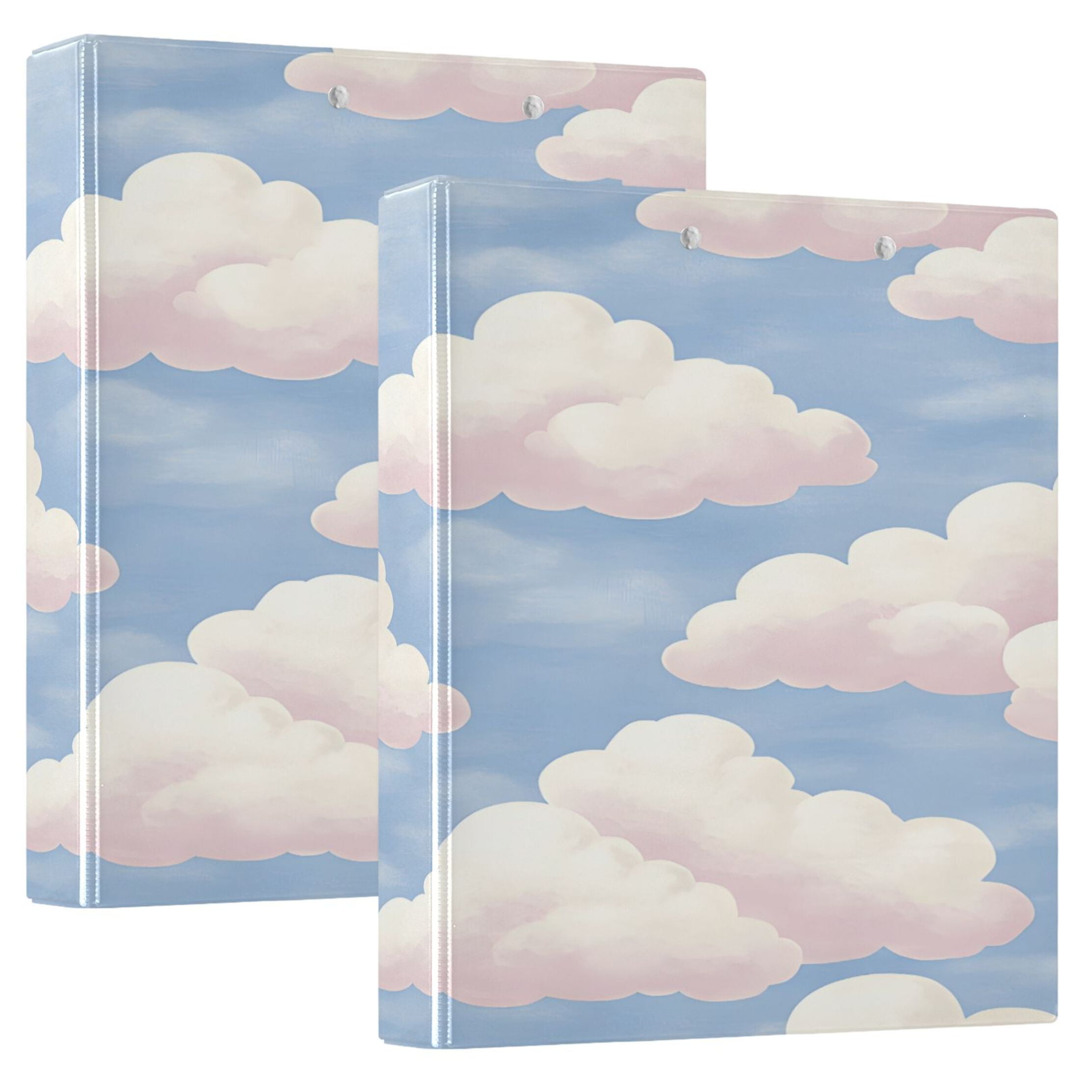 Blue Sky and White Clouds 12.4x10.6in PVC Round Ring Binder, D-Ring 3 ...
