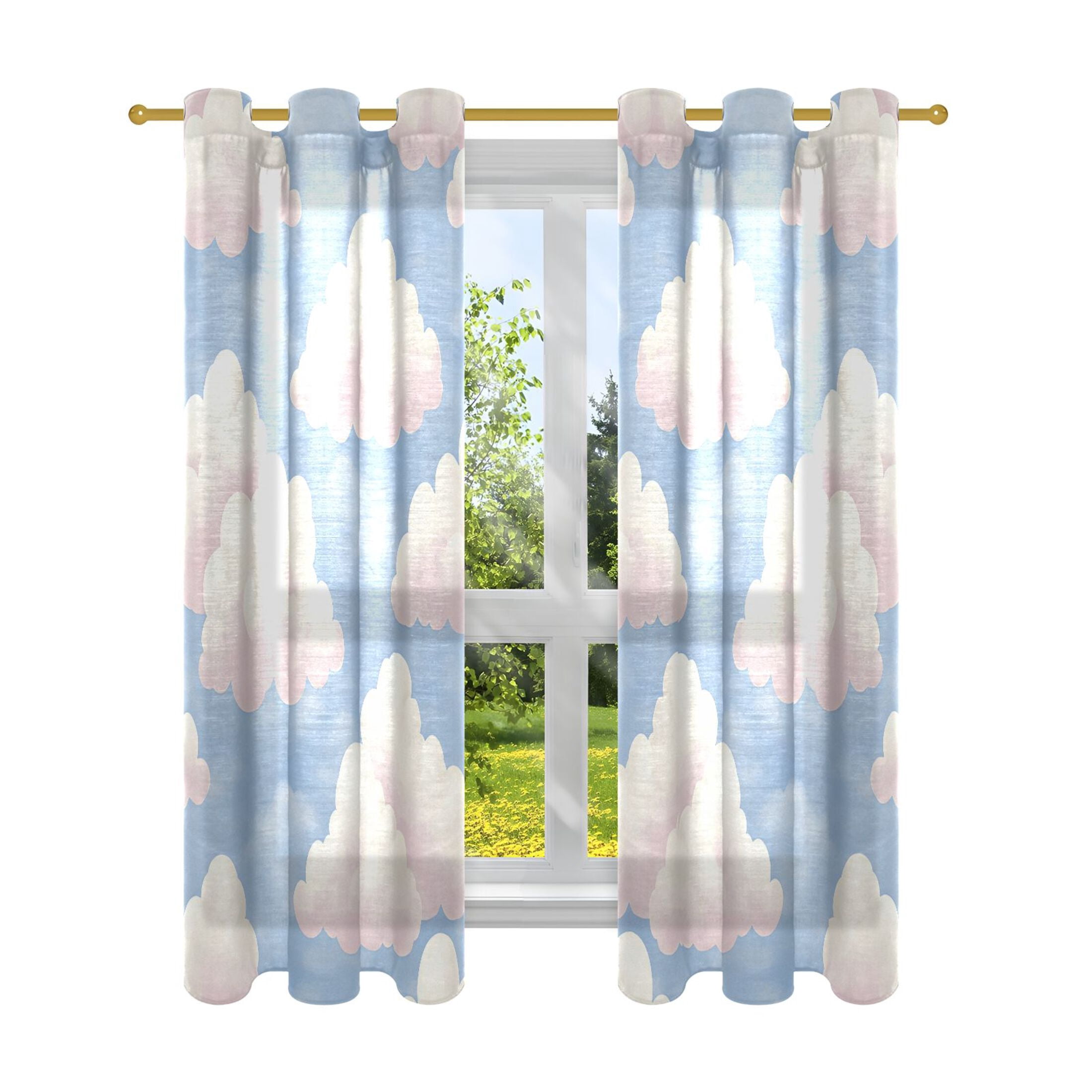 Blue Sky and White Clouds Breathable Sheer Curtains 63x52in Soft Light ...