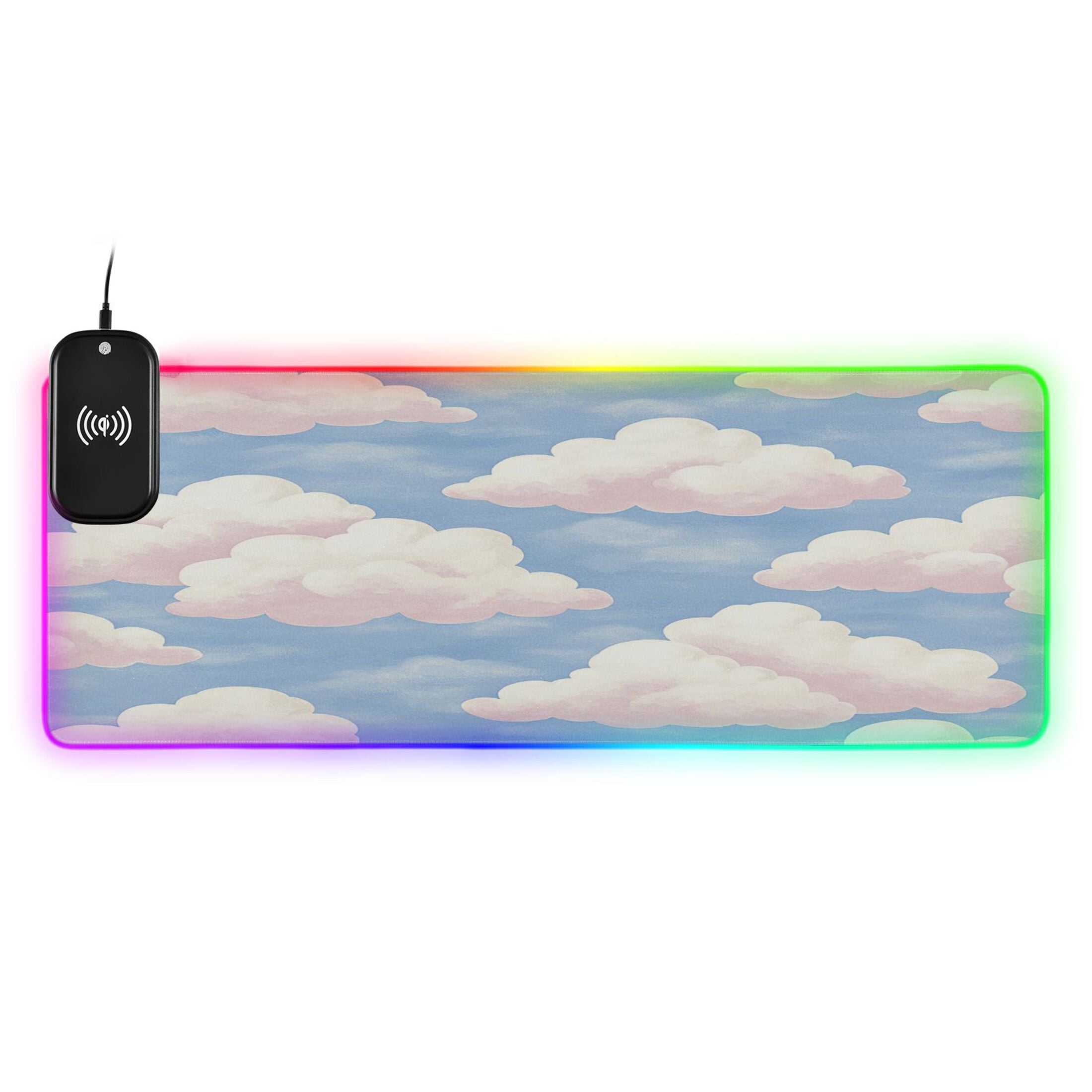 Blue Sky and White Clouds Large RGB Gaming Mouse Pad with Fast Wireless Charging, 31.5''x11.8 ...