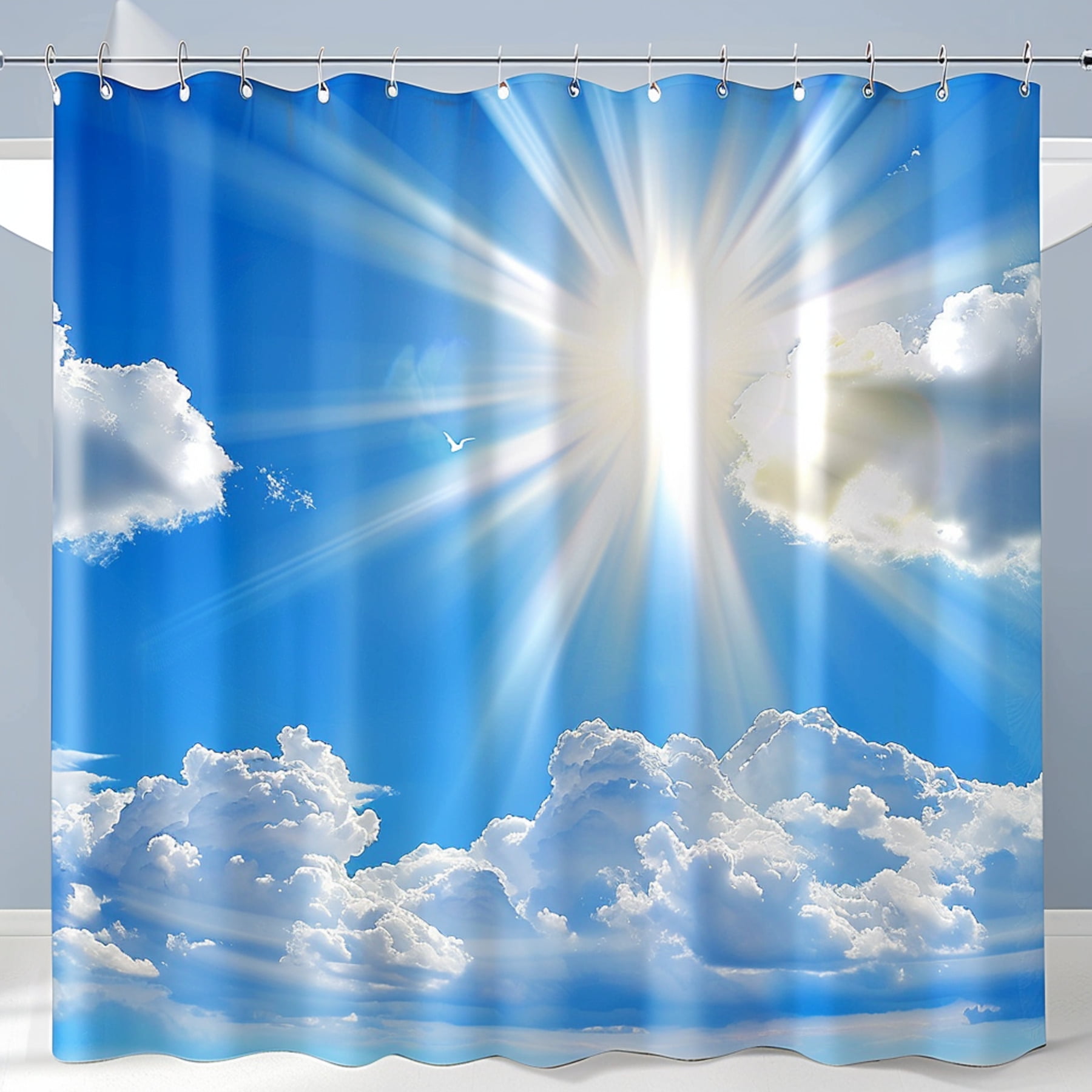 Blue Sky with White Clouds and Sun Shower Curtain Hyper Realistic ...