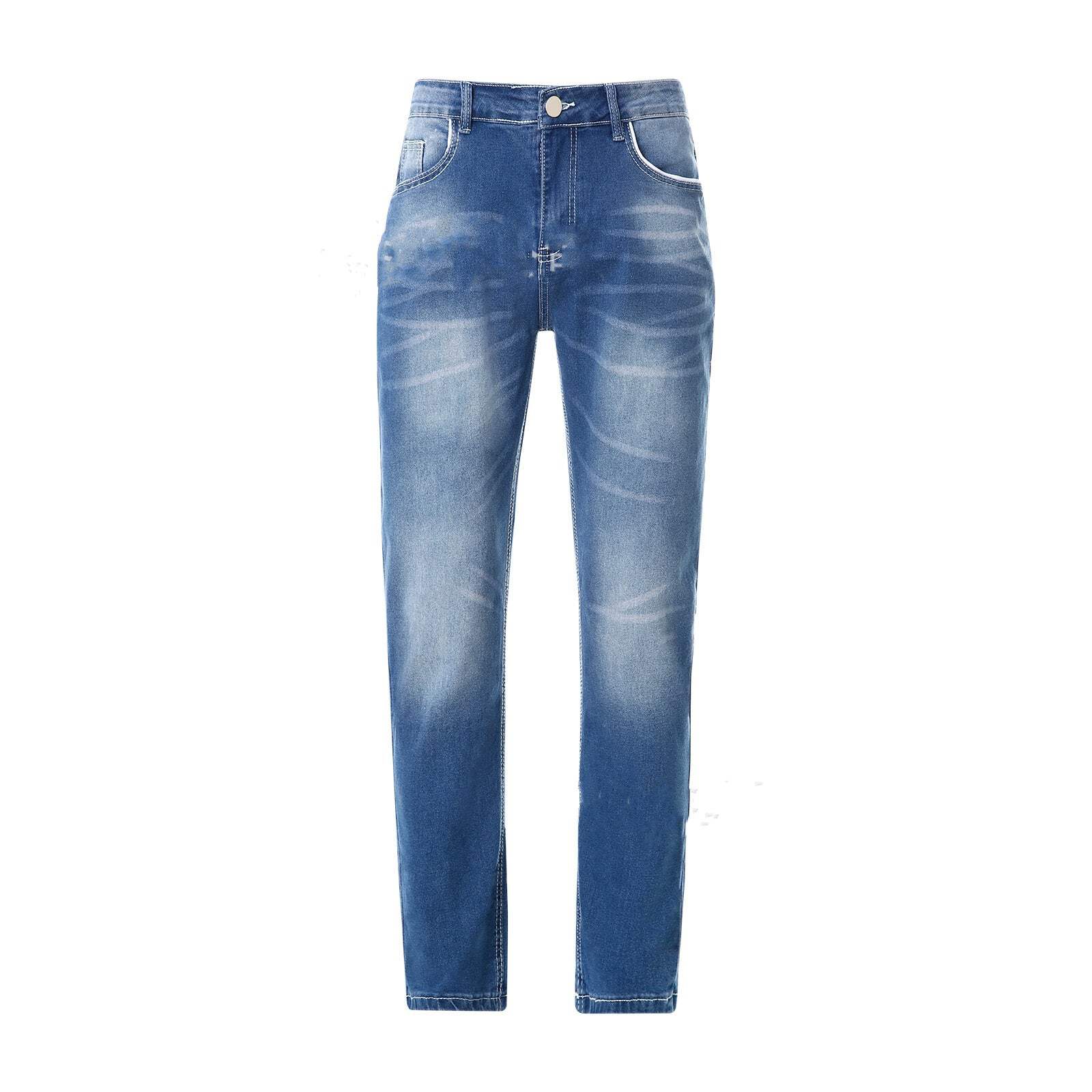 Blue Slim-fitting Simple Small Straight-leg Jeans - Walmart.com