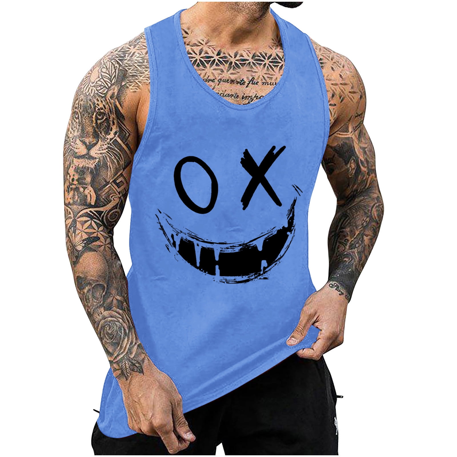 Blue Slip Vest for Man Fall Summer Boat Neck Spandex Gradient Print ...
