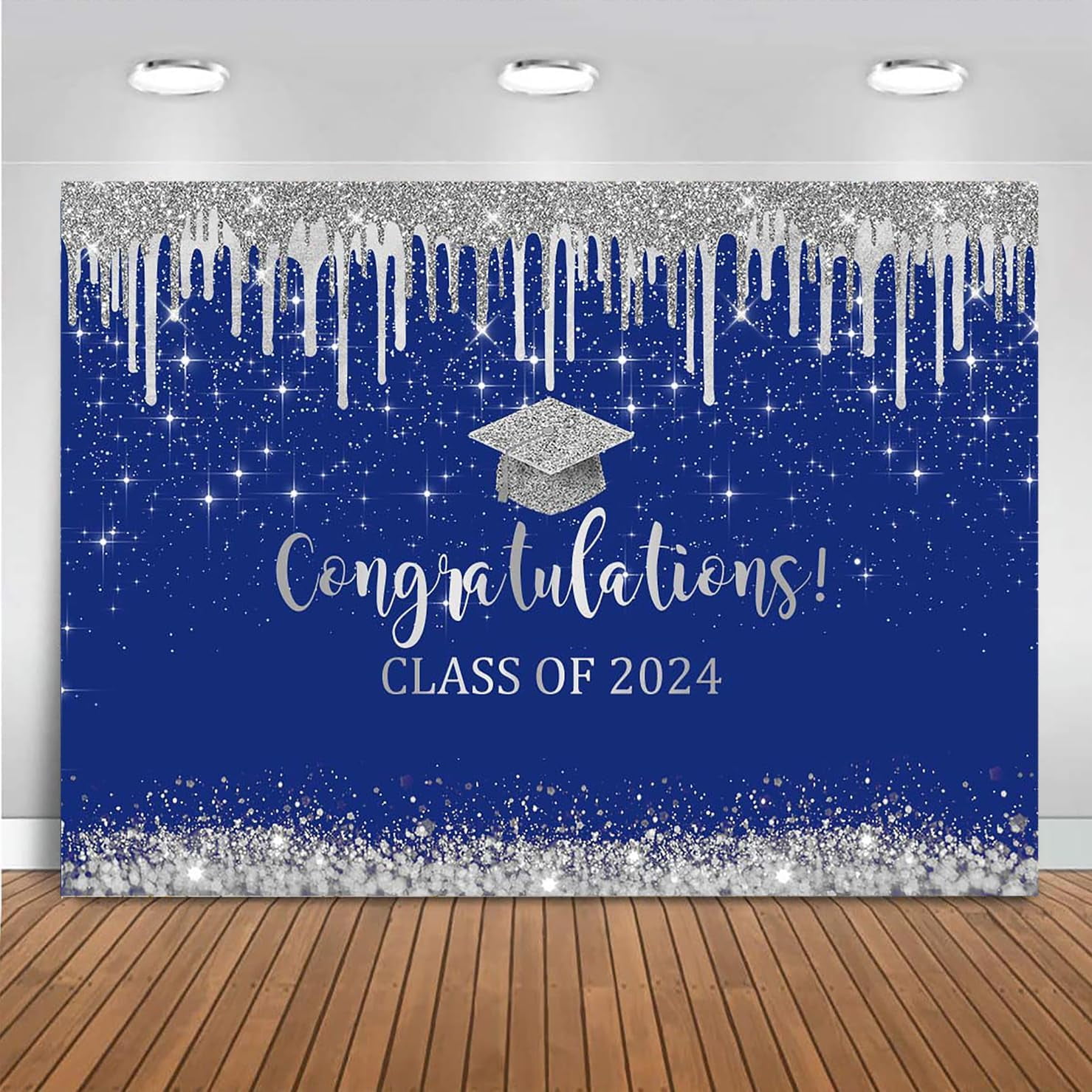 Blue and Sliver Graduation Backdrop Congratulations Class of 2024 ...