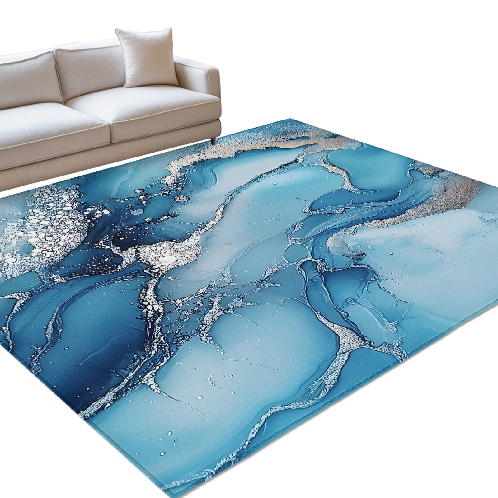 Blue Sliver Marble Area Rug, Abstract Marble Stone Texture Modern Style ...