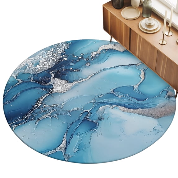 Blue Sliver Marble Area Rug, Abstract Marble Stone Texture Modern Style ...