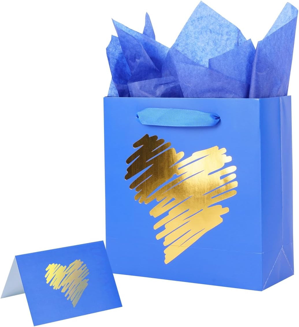 Blue Small Bag with Tissue Paper for Boy Men Father Birthday Party ...