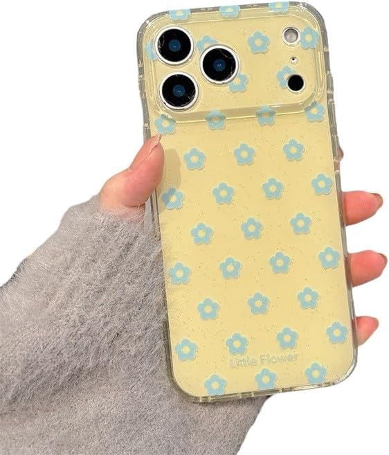 Blue Small Bling Glitter Flower Floral Phone Case for iPhone (Yellow ...