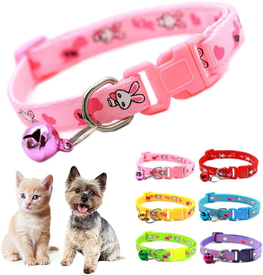 Blue Small Dog Collar with Bell,Rabbit Pattern Cat Collar Girl Cute ...