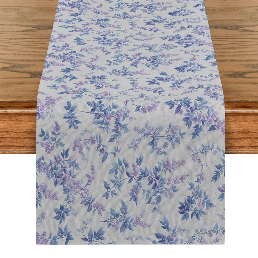 Blue Small Floral Print Table Flag Borderleaf Flower Table Runner Plant ...