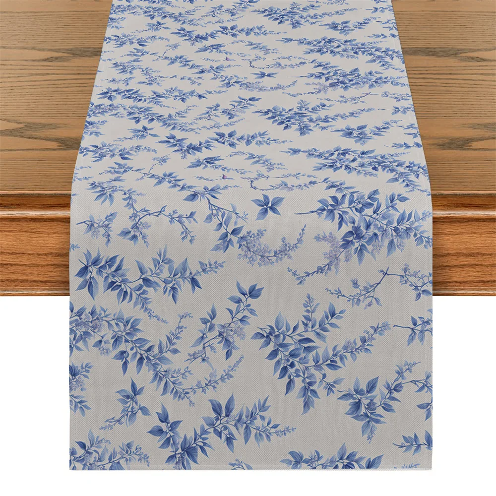 Blue Small Floral Print Table Flag Borderleaf Flower Table Runner Plant ...