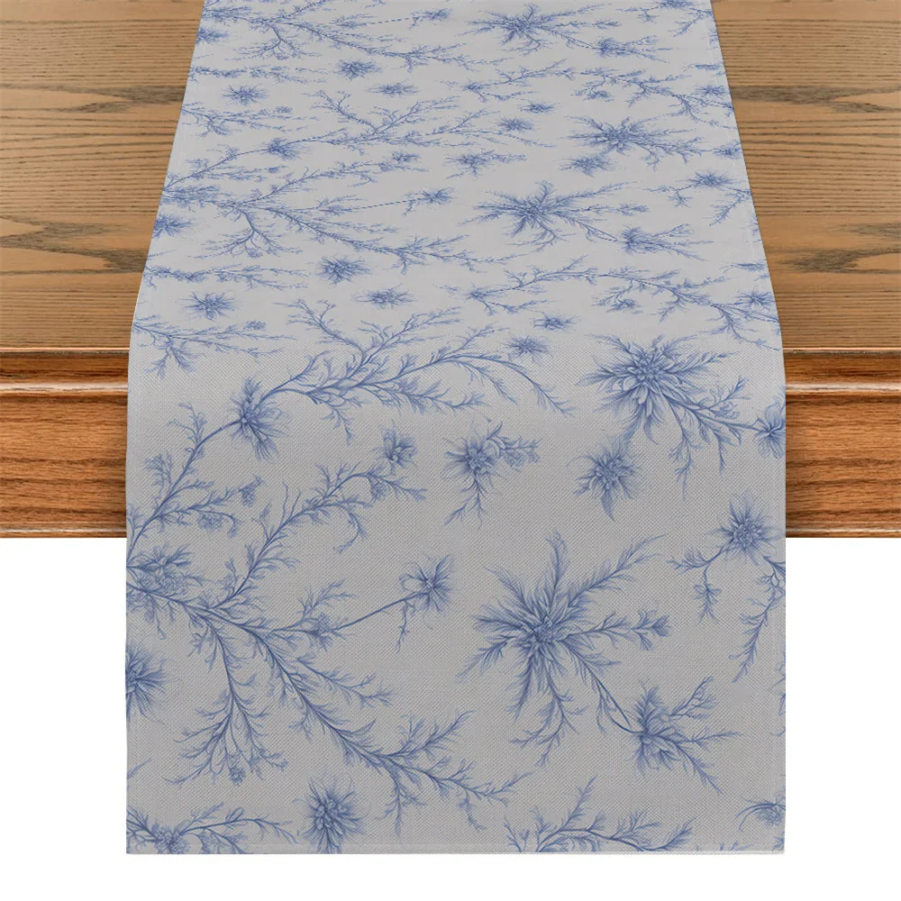 Blue Small Floral Print Table Flag Borderleaf Flower Table Runner Plant ...