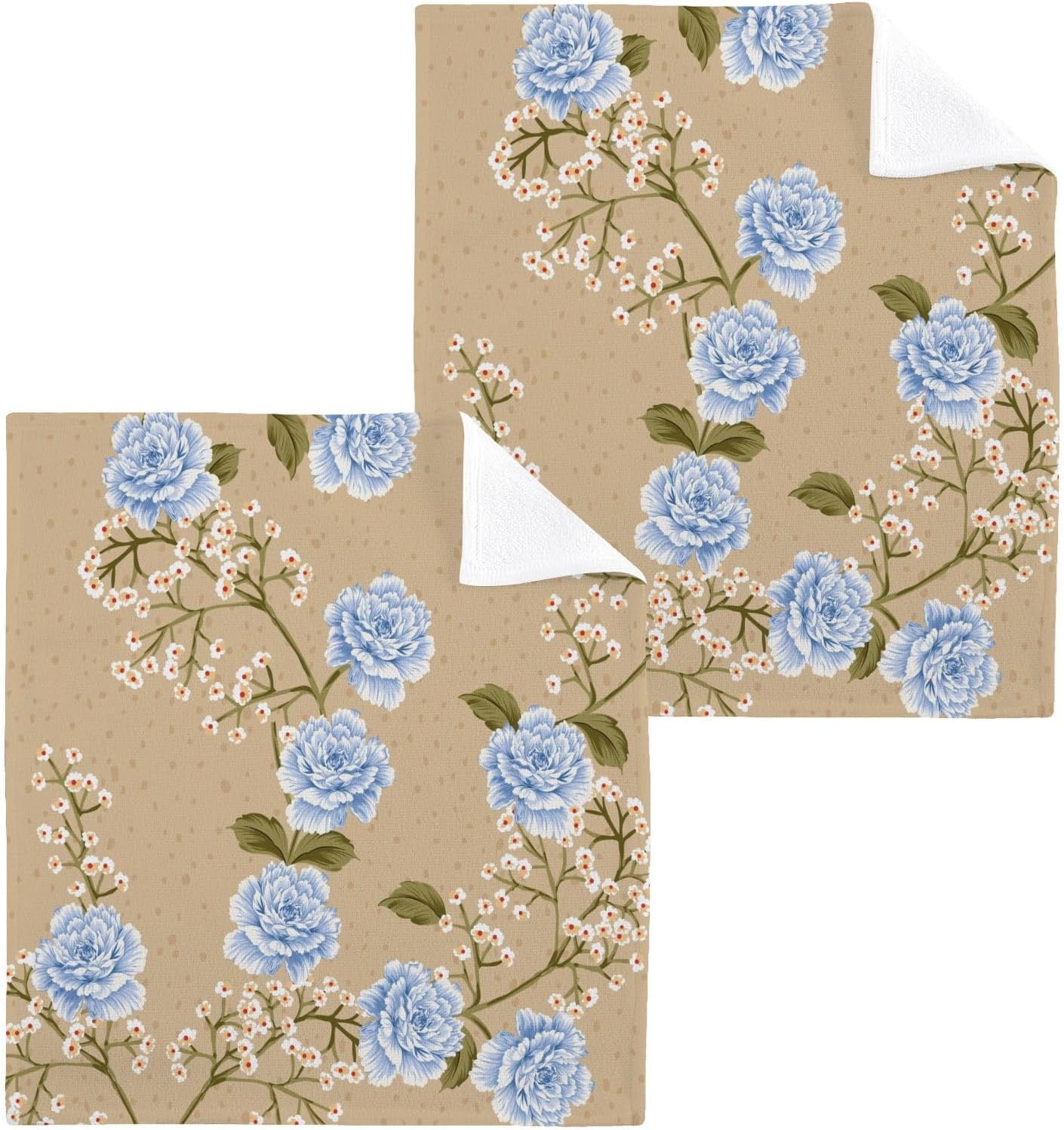 Blue Small Flower Washcloth 12x12in Set, 6 Pack Absorbent Cotton Towel ...