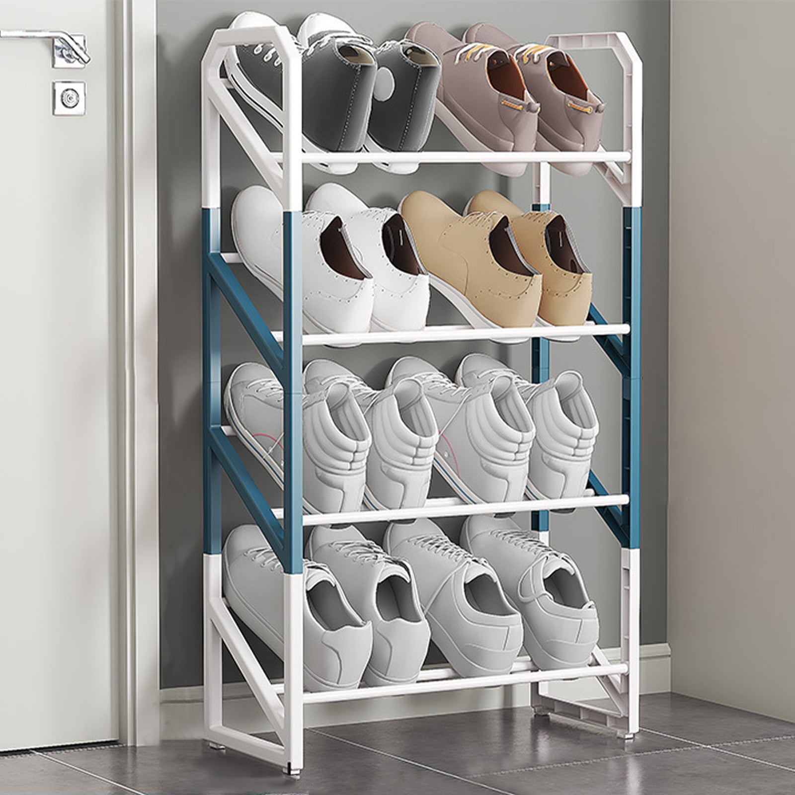 Blue Small Shoe Rack for Closet - 4-Tier Metal Shelves Storage ...