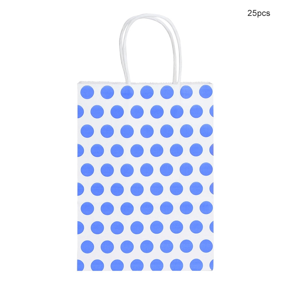 Blue Small Wave Dot Kraft Paper Bags, 25-Pack with Handles, Reusable ...