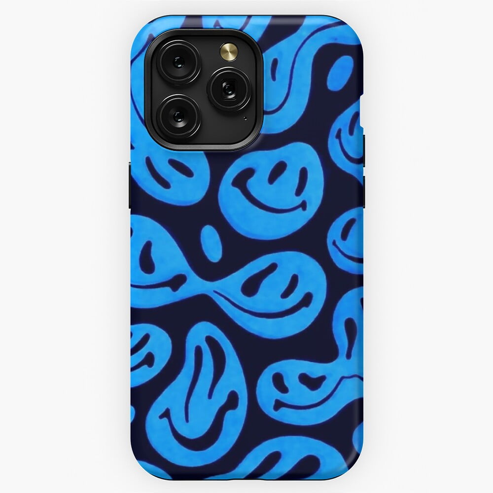 Blue Smiley Face Pattern Fun Retro Graphic iPhone Case 17 through 11 ...