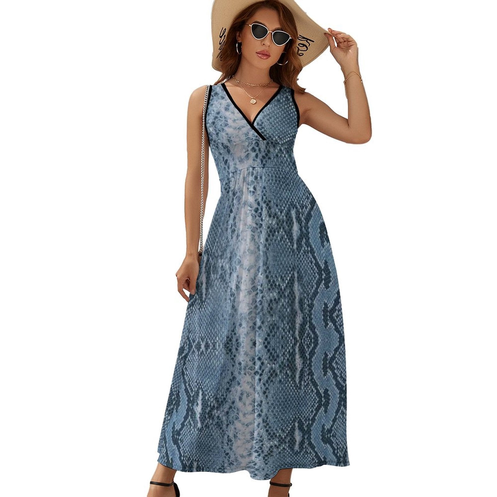 Blue Snake Pattern Dress Summer Street Style Bohemia Long Dresses ...