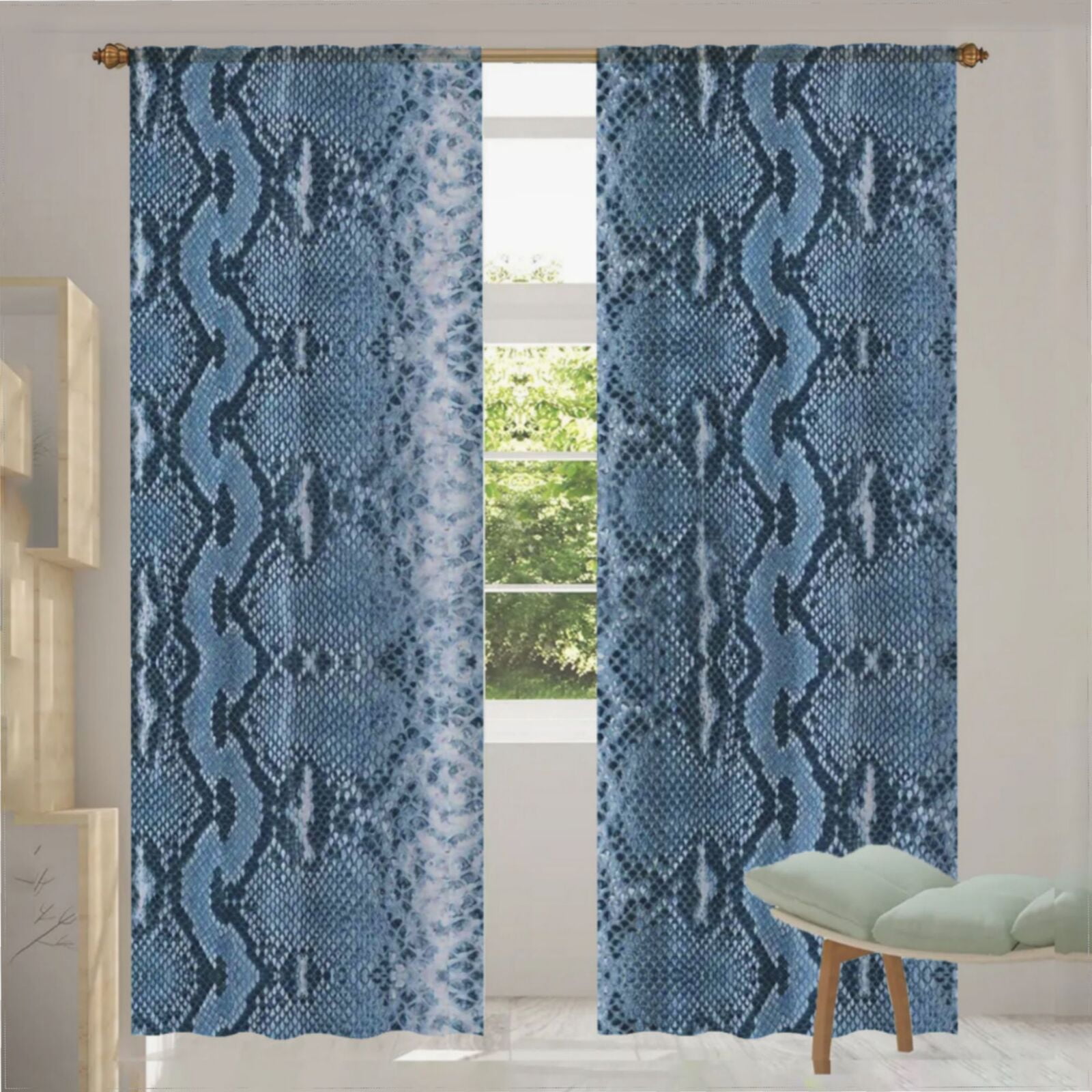 Blue Snake Pattern Window Tulle Curtains for Living Room Kitchen Modern ...