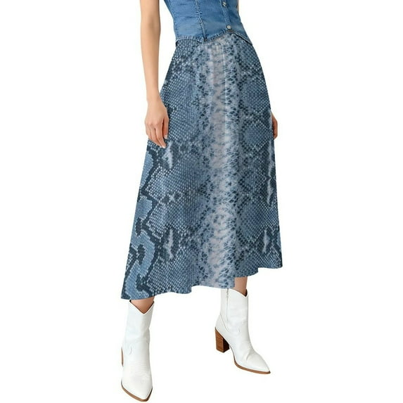 Blue Snake Pattern Women High Waist Midi Skirt Elegant Midi Skirt High ...