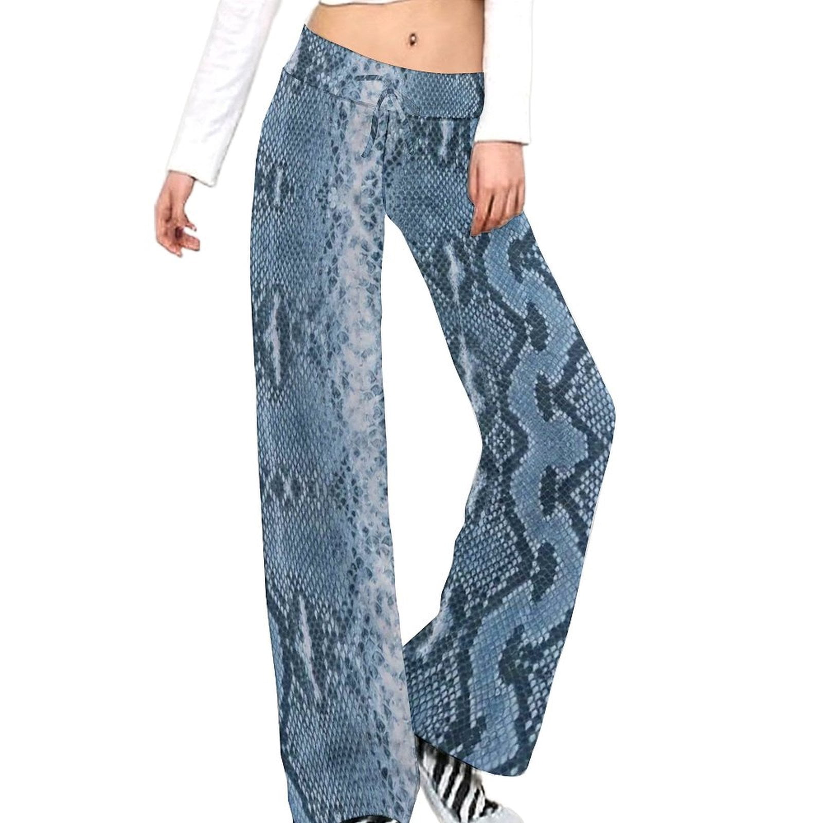 Blue Snake Pattern Womens Trouser Ladies Casual Pants Loose Leg Waist ...