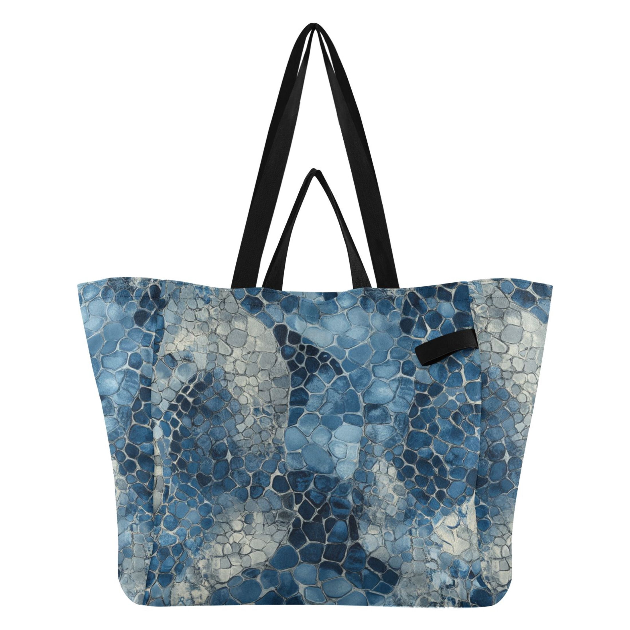Blue Snake Skin Vintage Foldable Canvas Tote Bags Reusable Grocery Bags ...