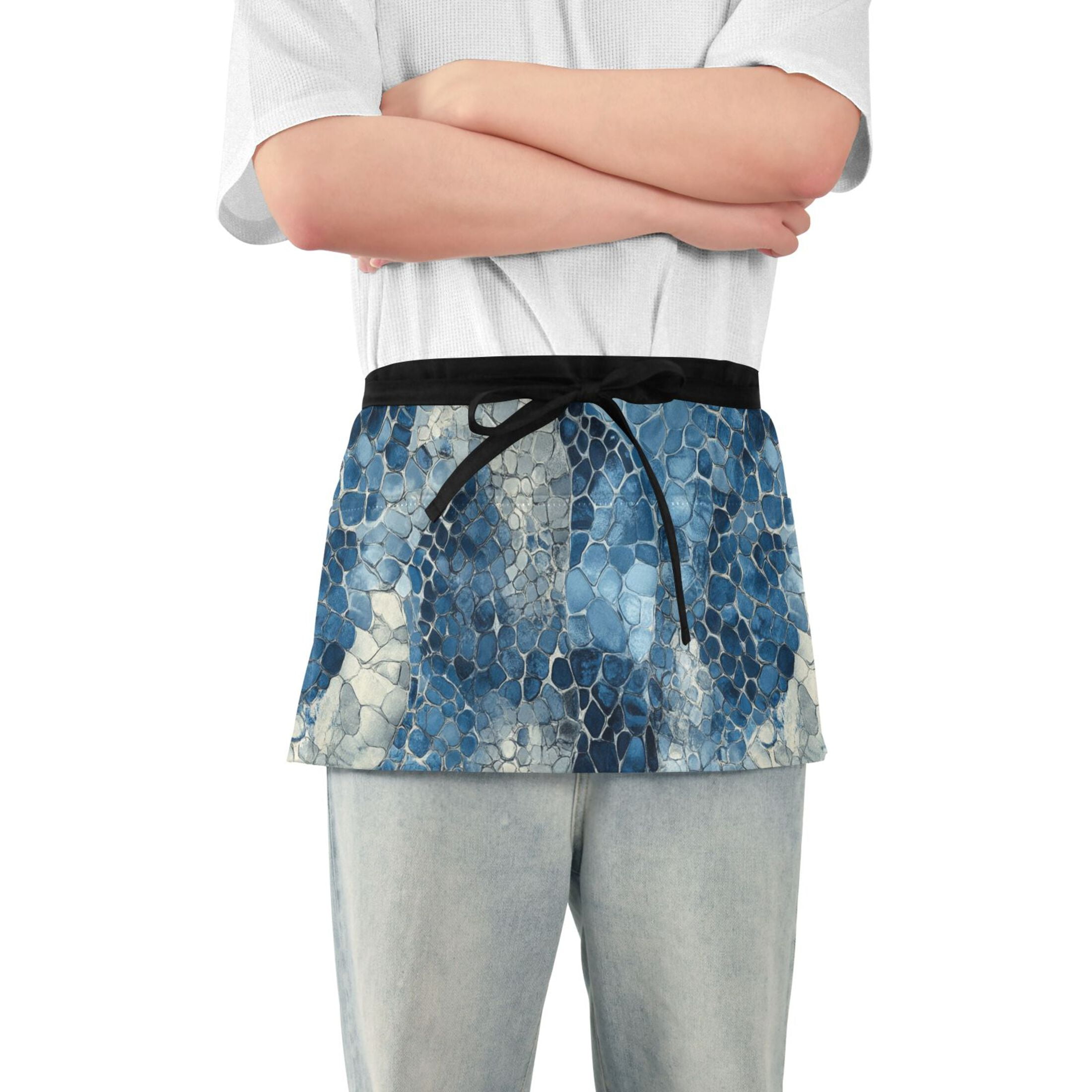 Blue Snake Skin Vintage Short Server Apron with 3 Pockets for Unisex ...