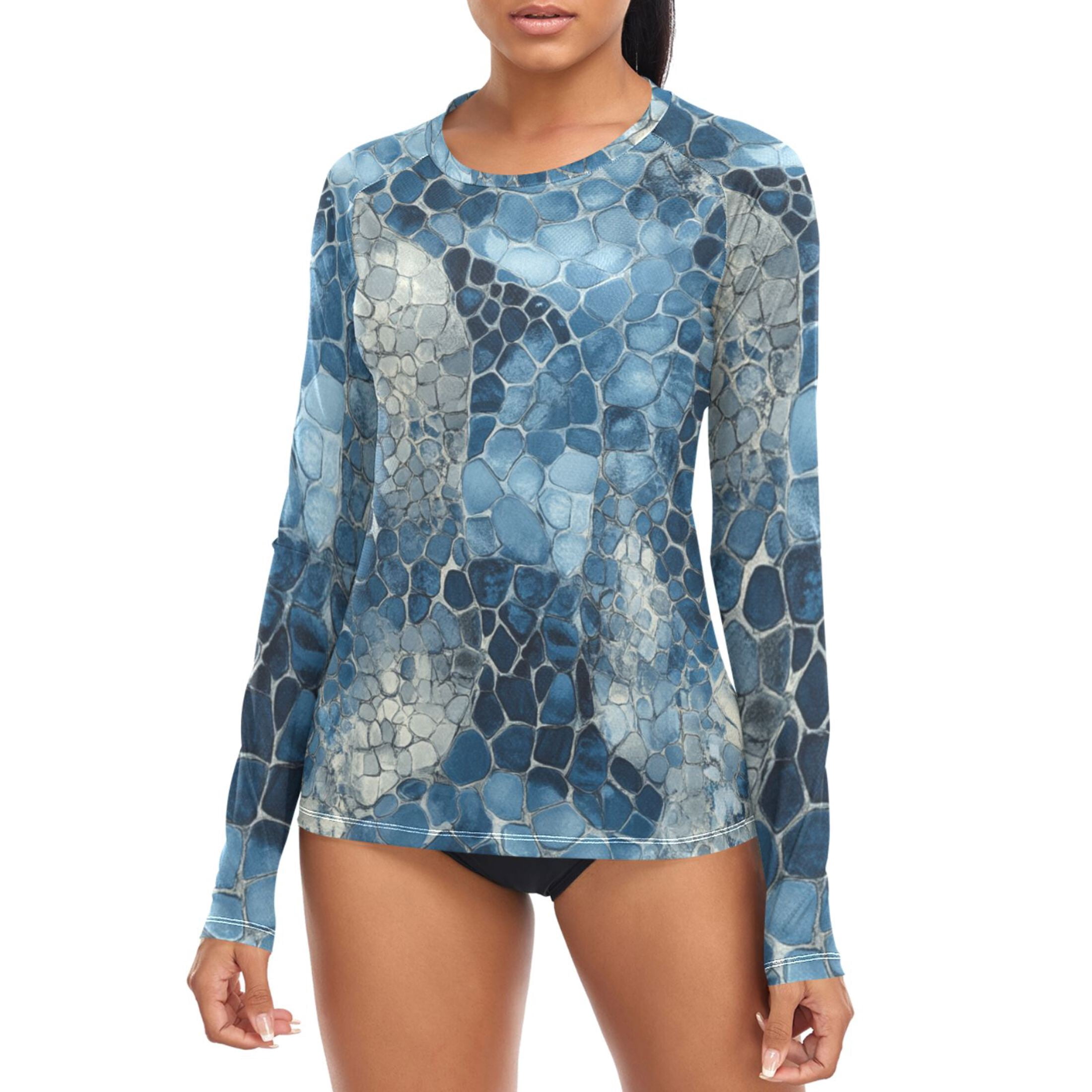 Blue Snake Skin Vintage Women's Rash Guard Shirts UPF 50+ Sun ...