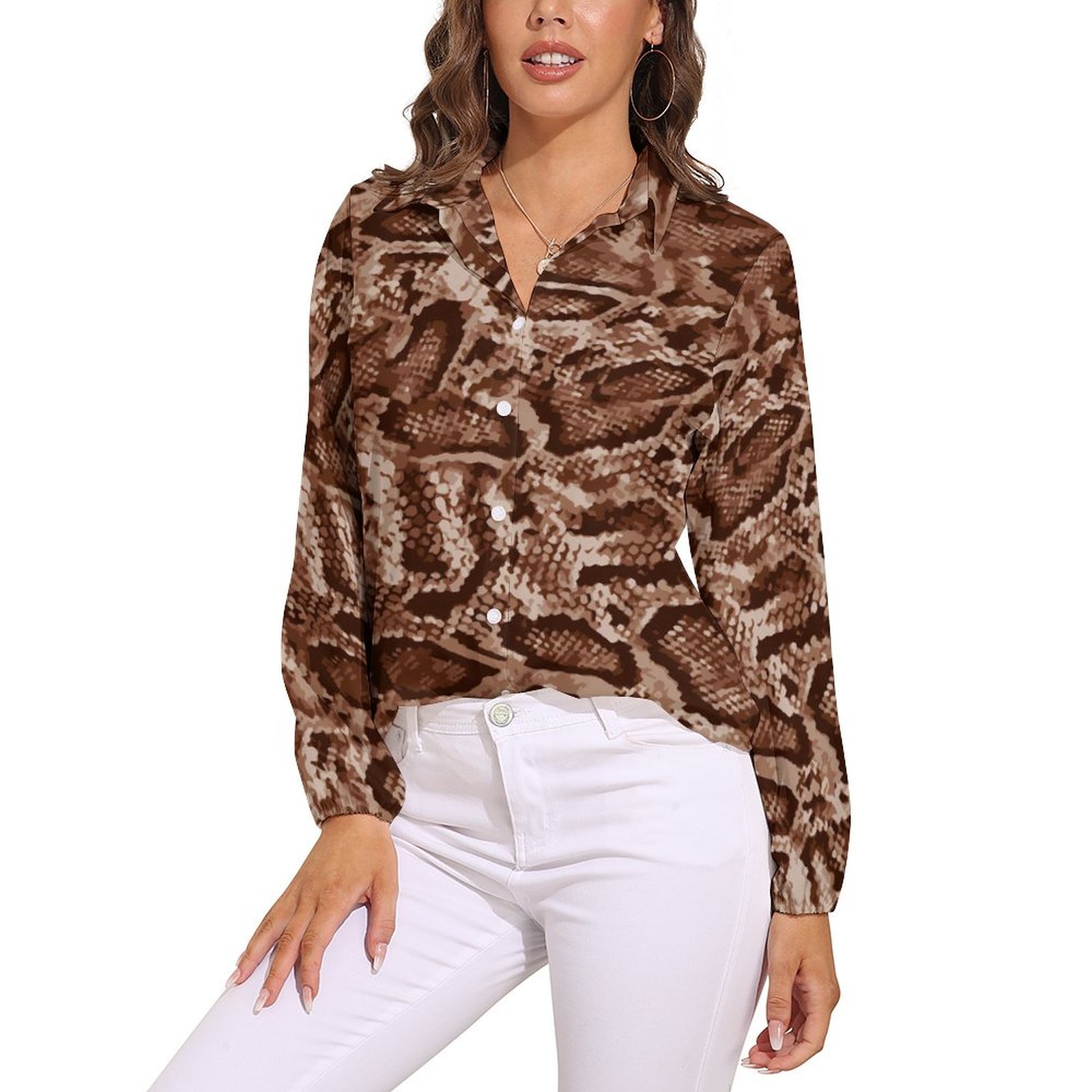 Blue Snake pattern Blouse Long-Sleeve Python Print Vintage Blouses ...