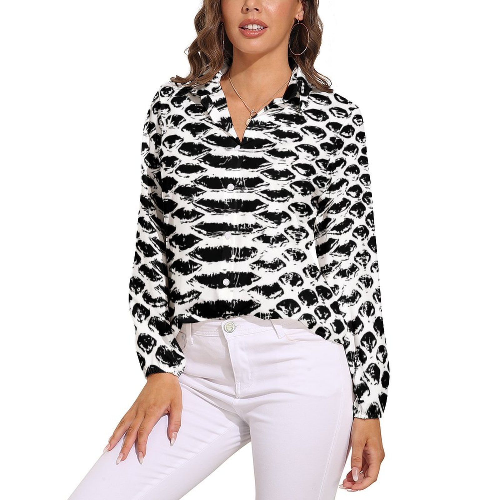 Blue Snake pattern Blouse Long-Sleeve Python Print Vintage Blouses ...